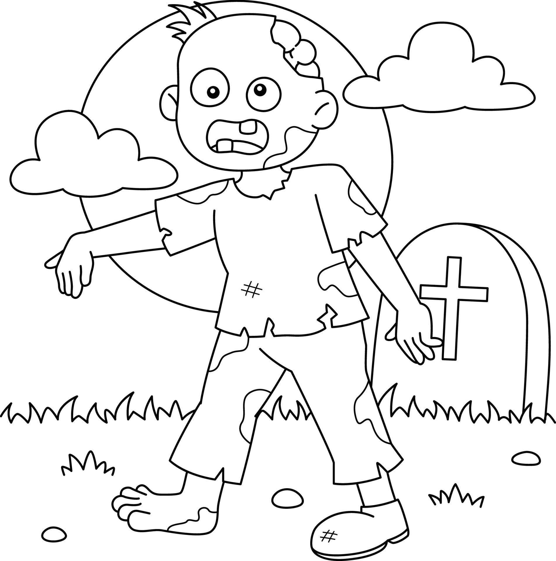 Zombie Halloween Coloring Page for Kids 7528194 Vector Art at Vecteezy