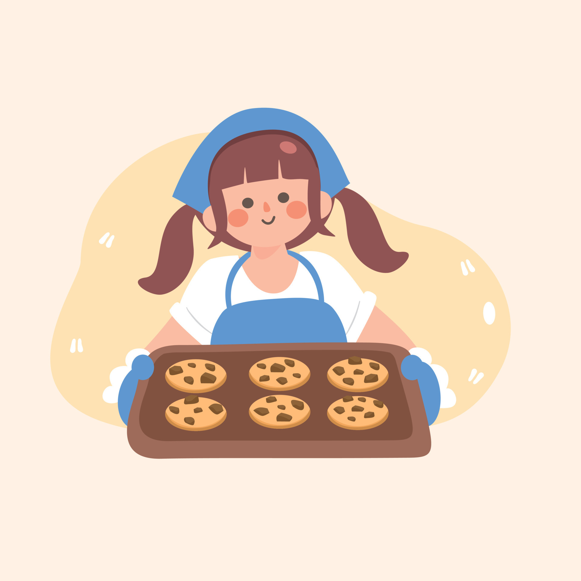 Baker character.Young woman baking fresh chocolate chips cookie.cute ...