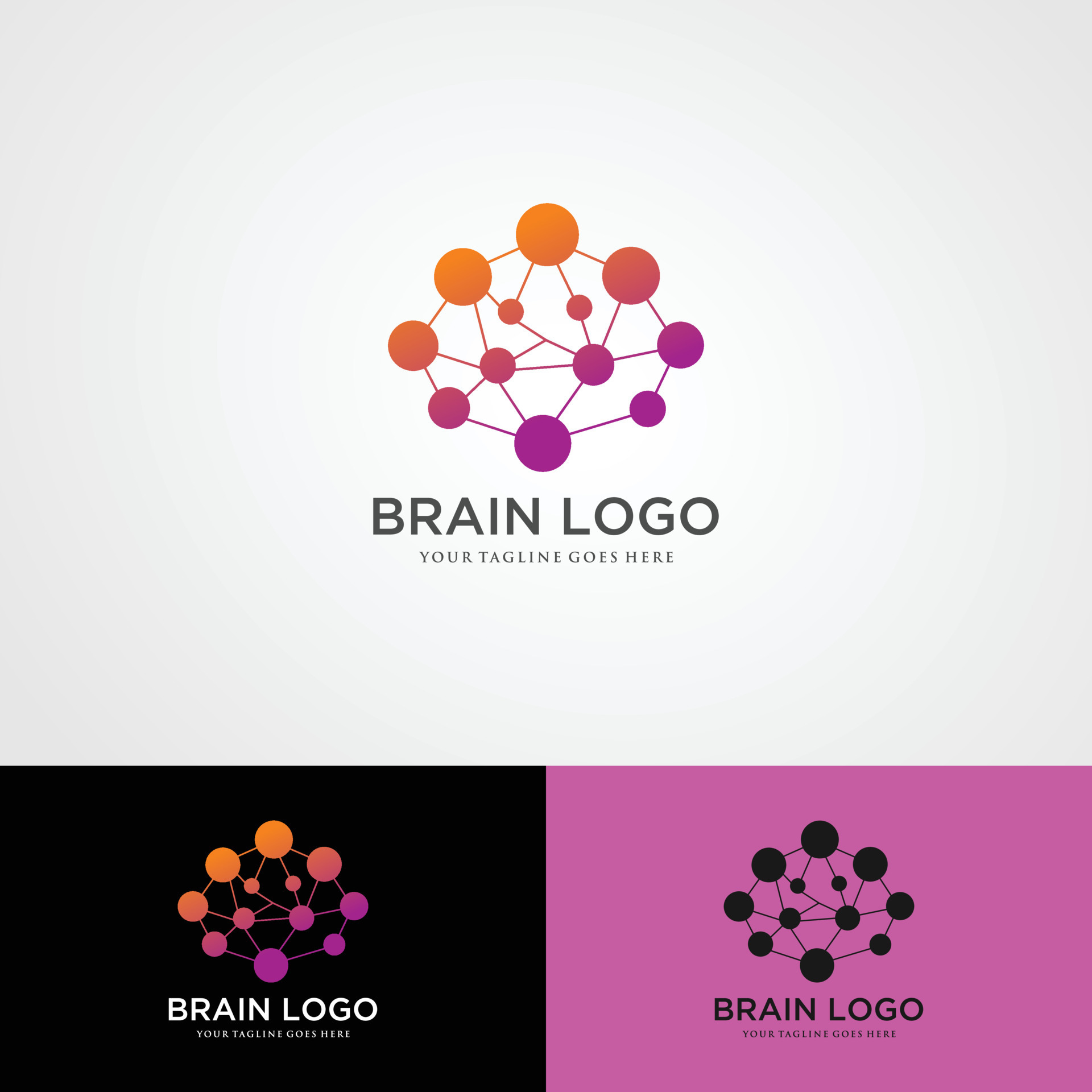 Brain Artificial Intelligence Logo desain vektor Template gaya linear ...