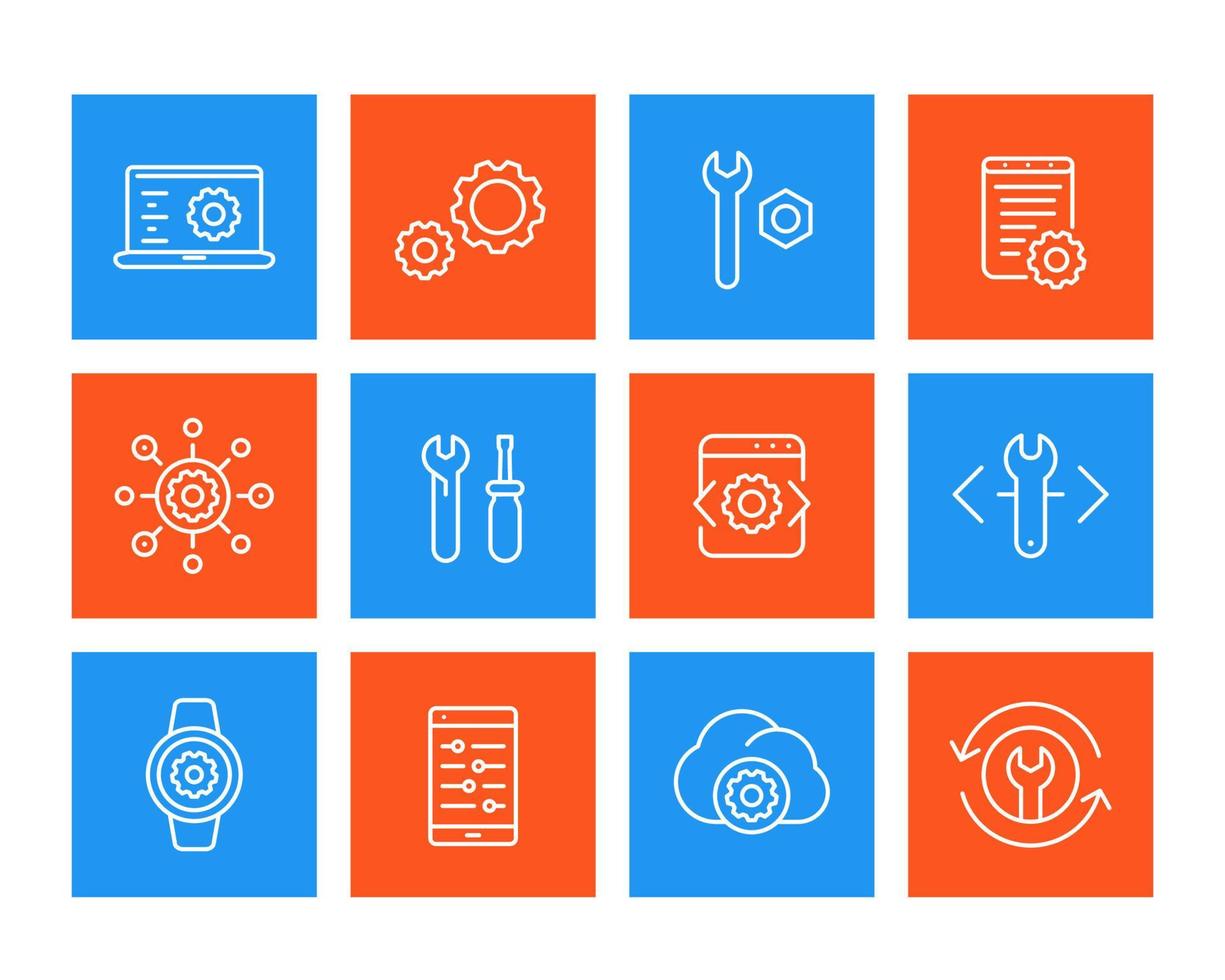 Development Engineering Configuration Line Icons Set 7535657 Vector Art At Vecteezy