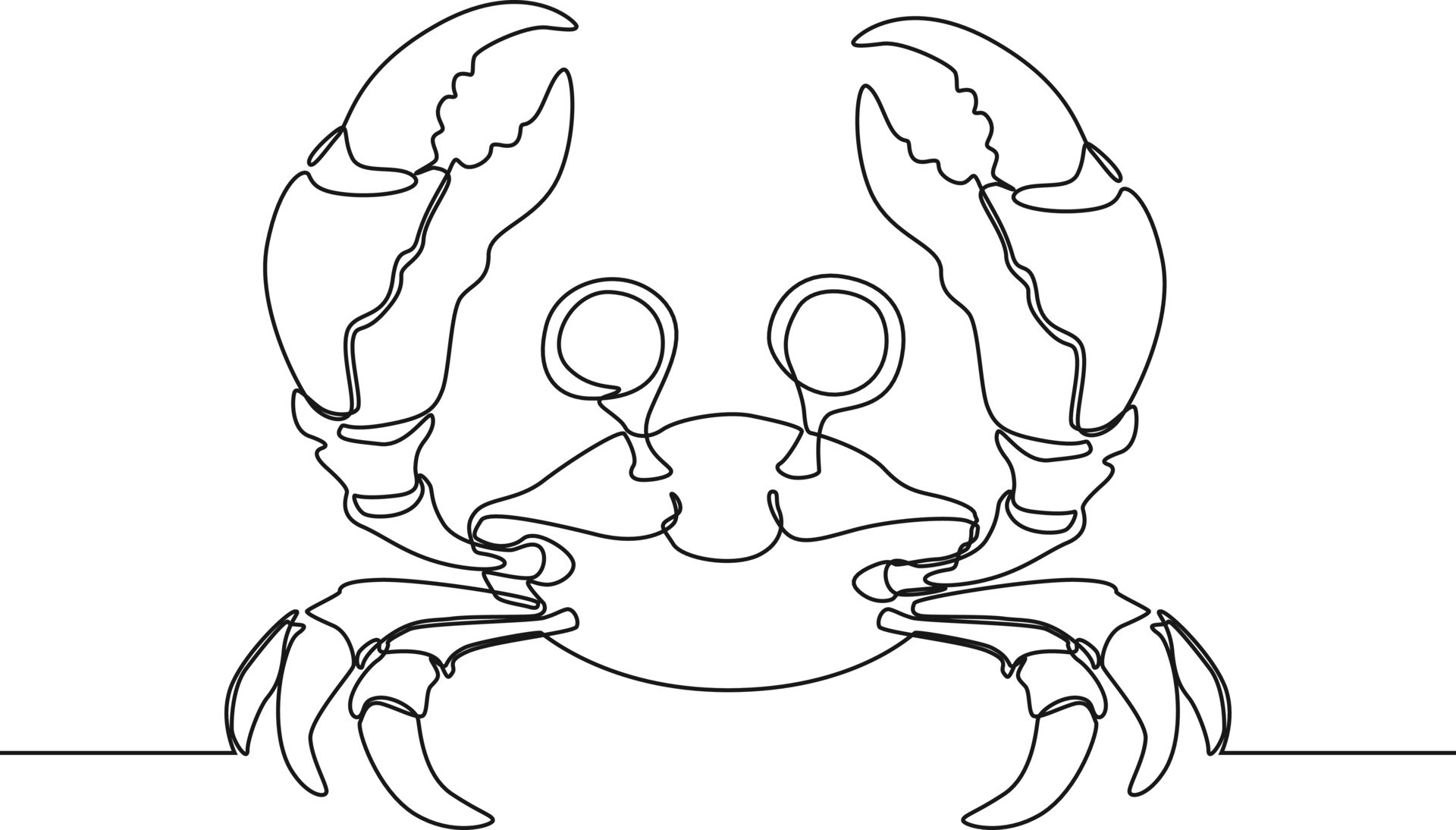 Continuous One Line Drawing Crab With Big Claws On White International Ocean Day Single Line