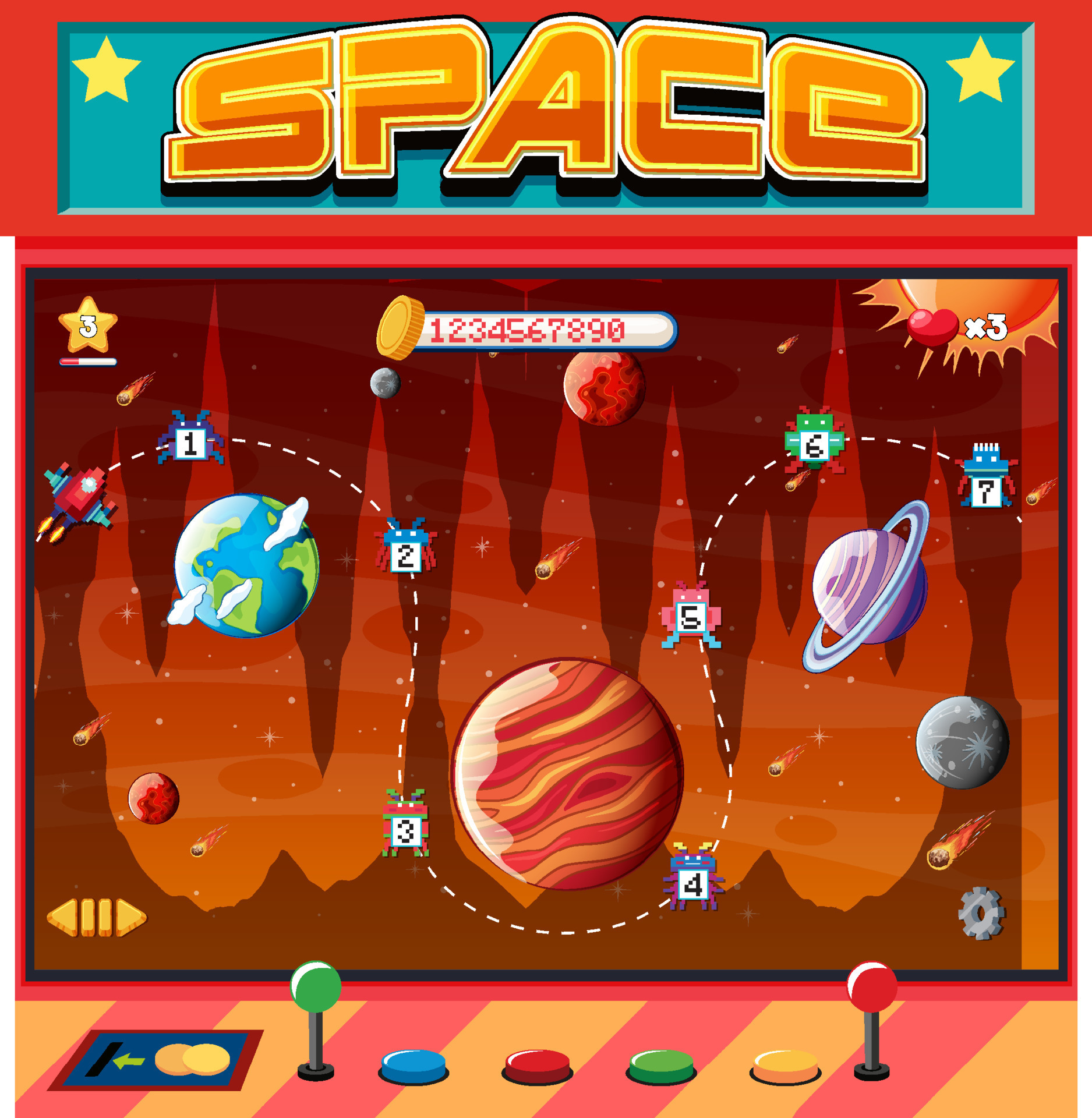 Retro Arcade Space Game 7562479 Vector Art At Vecteezy