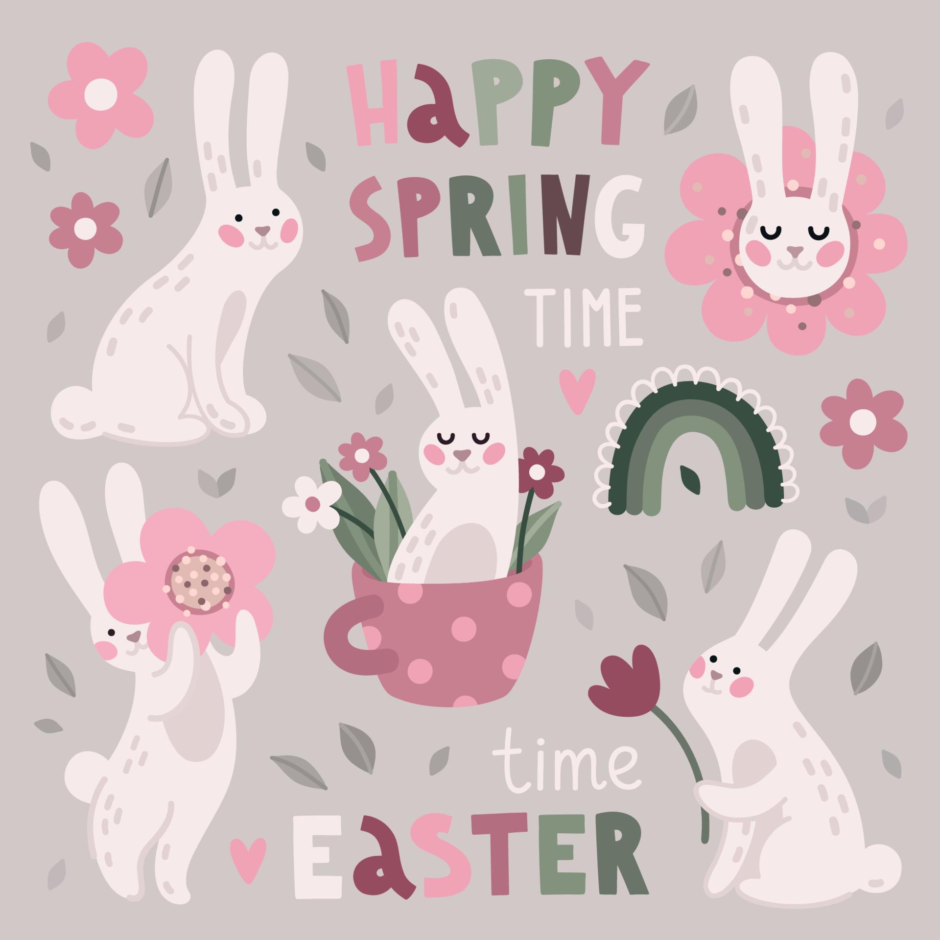 Bunny spring easter set 7581580 Vector Art at Vecteezy