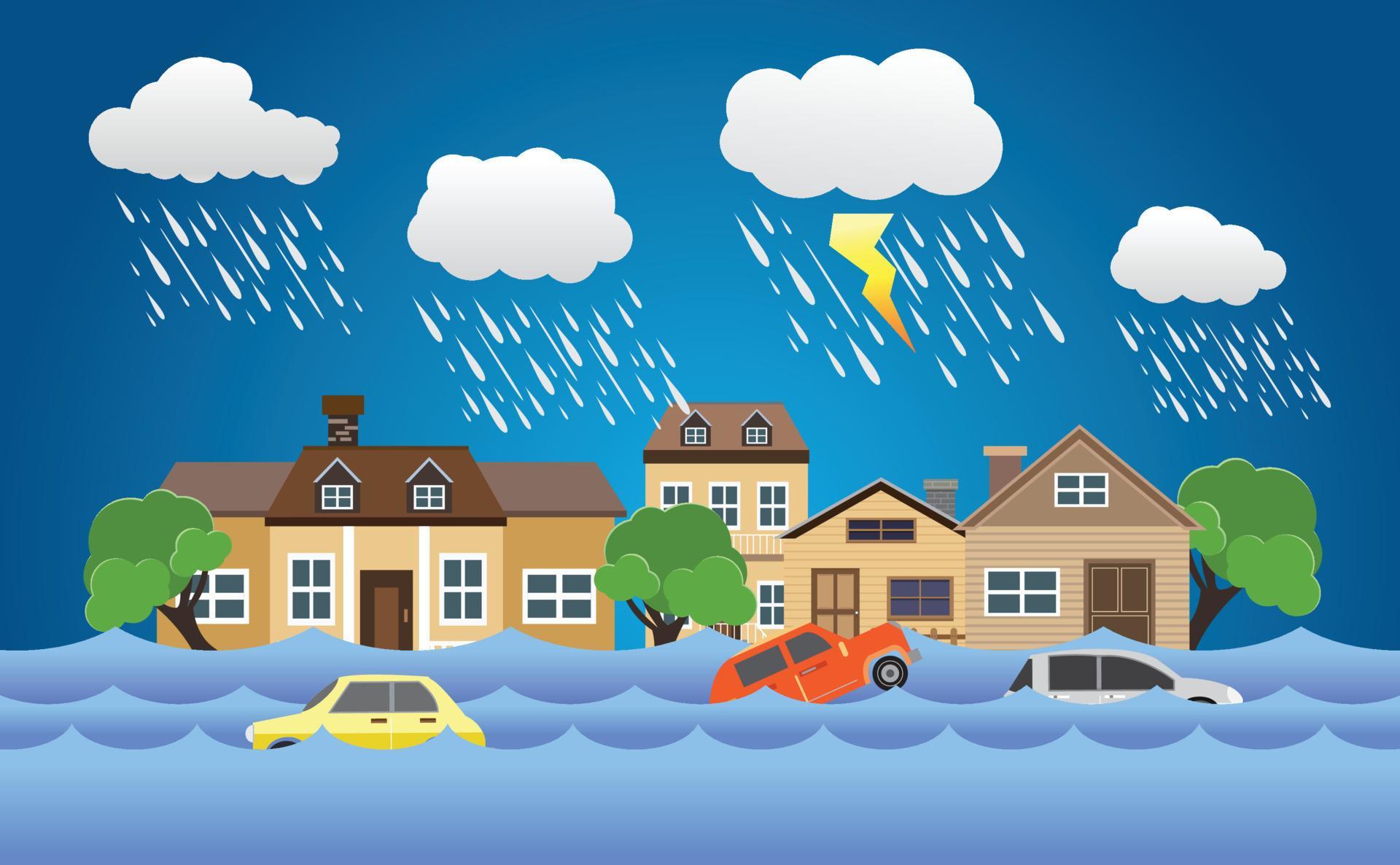 Flood disaster, flooding water in city street, vector design 7582167 ... Flood disaster, flooding water in city street, vector design 7582167 ...