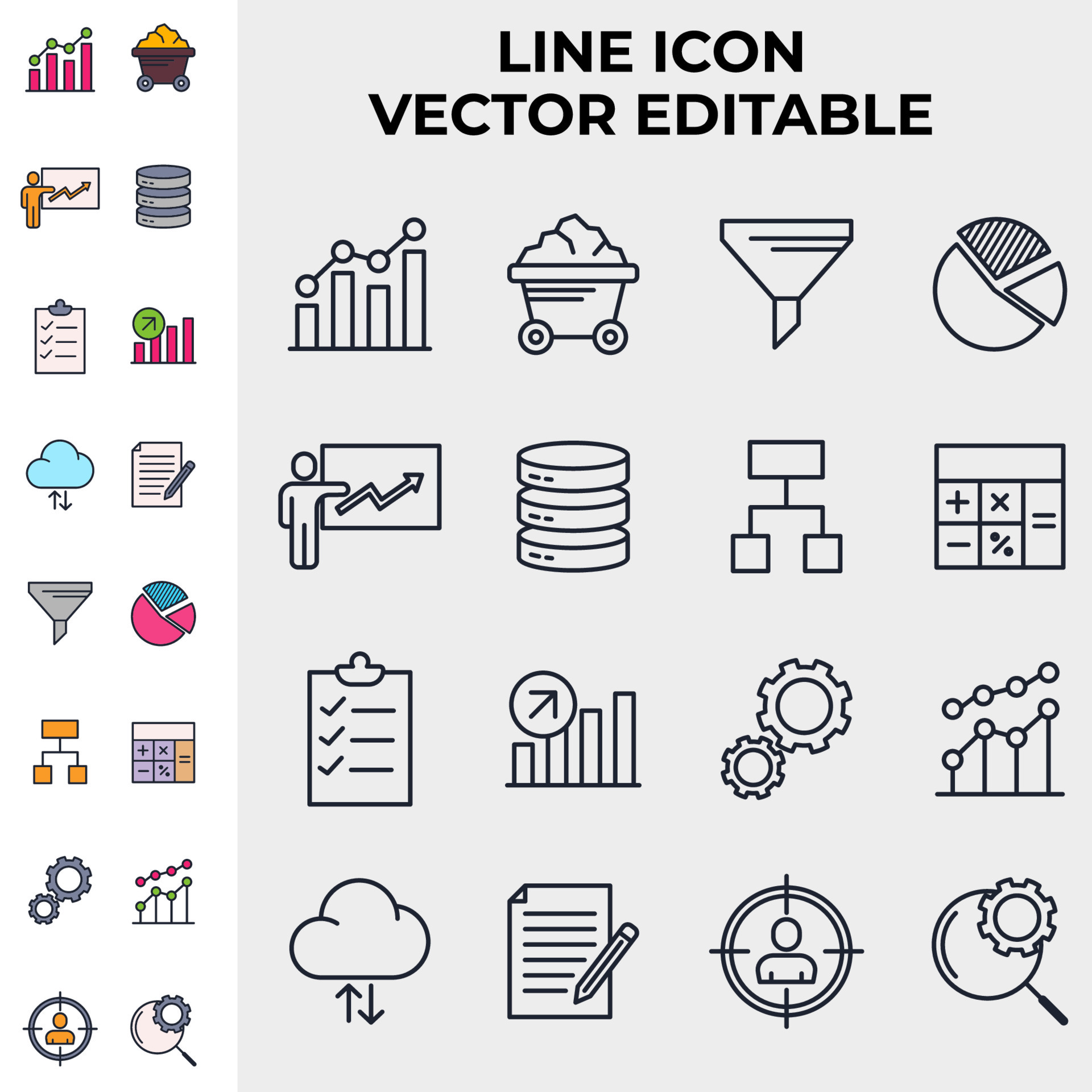 Data Analysis Set Icon Symbol Template For Graphic And Web Design