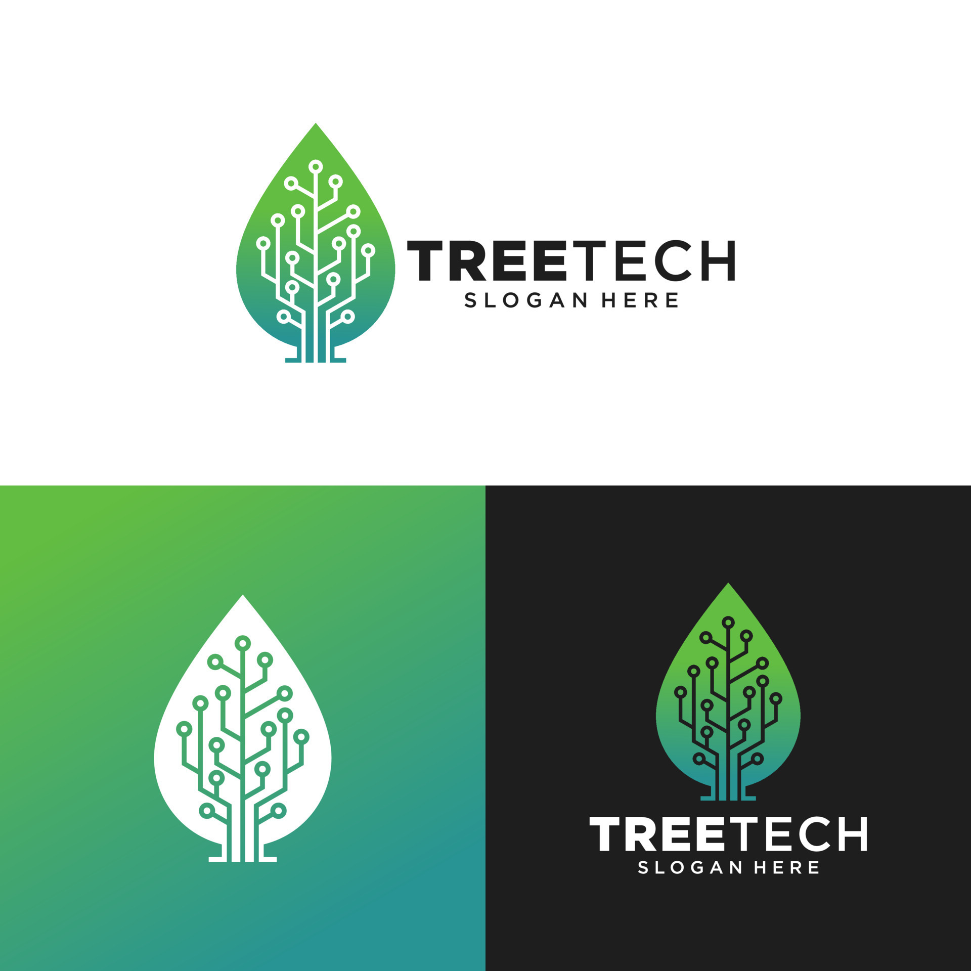 Network Connection Creative Vector Logo Digital Tree Logotype Concept