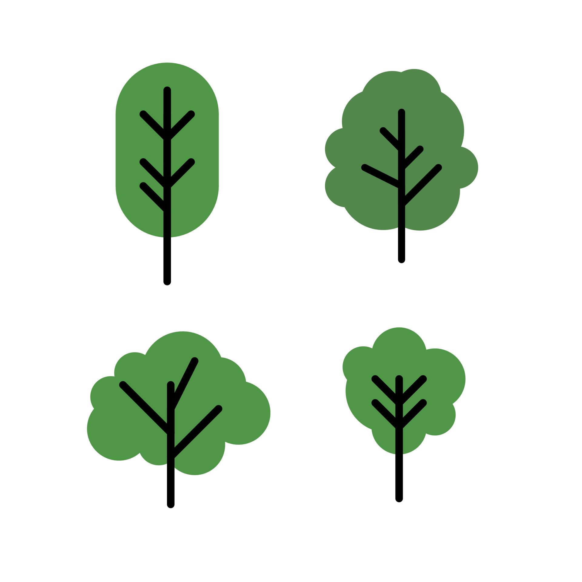 Set of collection tree icons. Flat set of tree vector icons on white ...