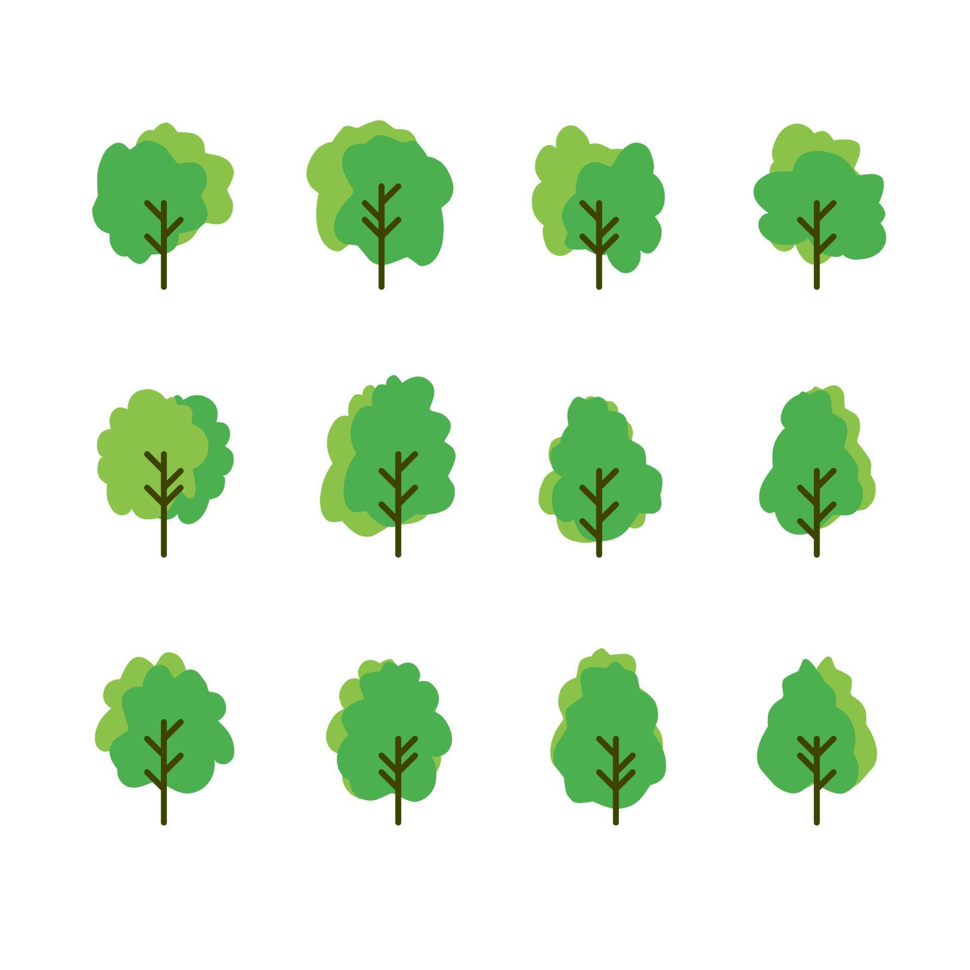 Set of collection tree icons. Flat set of tree vector icons on white ...