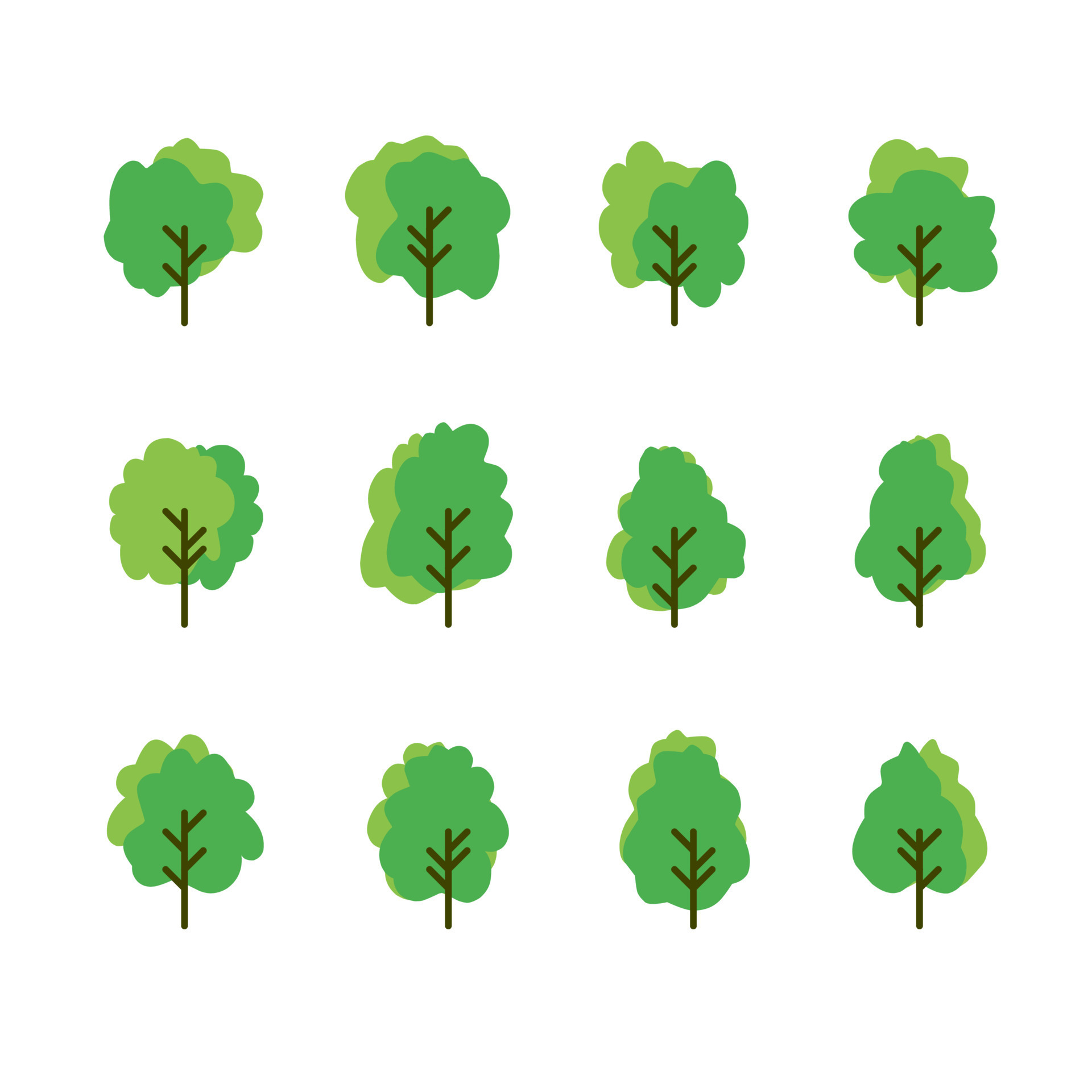Set of collection tree icons. Flat set of tree vector icons on white ...