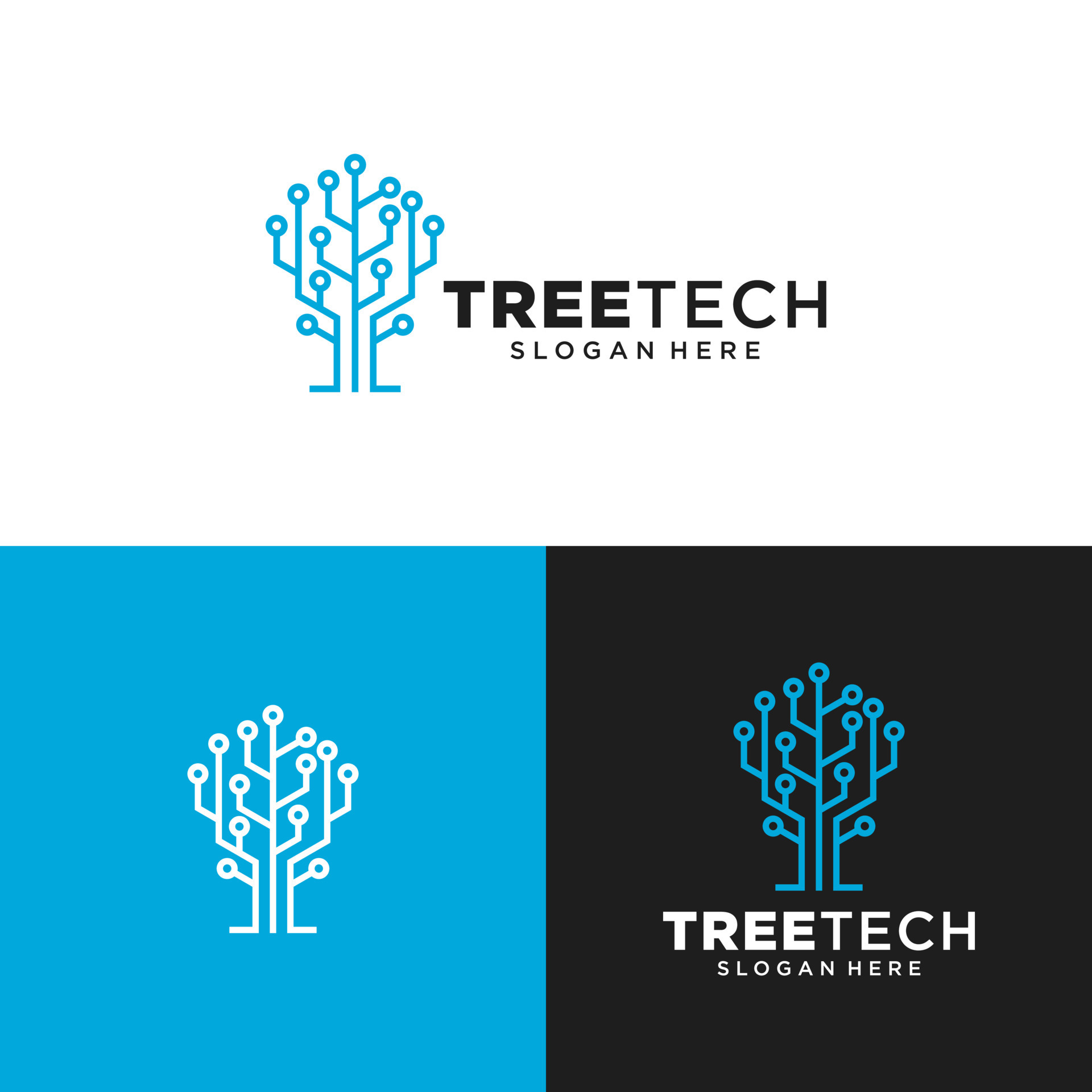 Network Connection Creative Vector Logo Digital Tree Logotype Concept