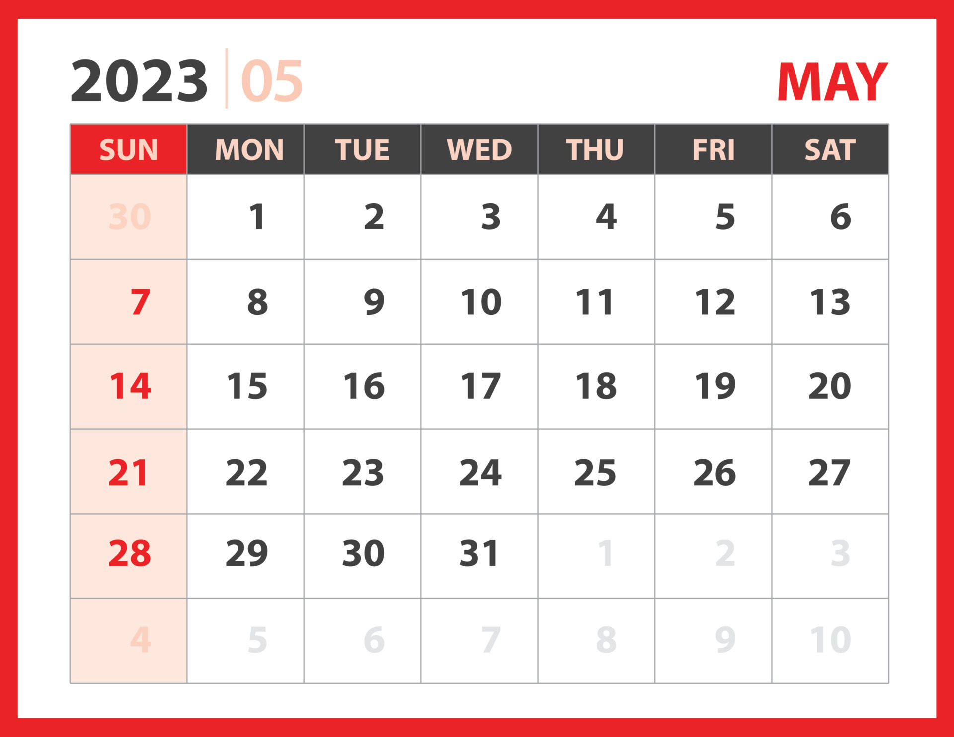 May 2023 template, Calendar 2023 design vector, planner layout, Week ... May 2023 template, Calendar 2023 design vector, planner layout, Week ...