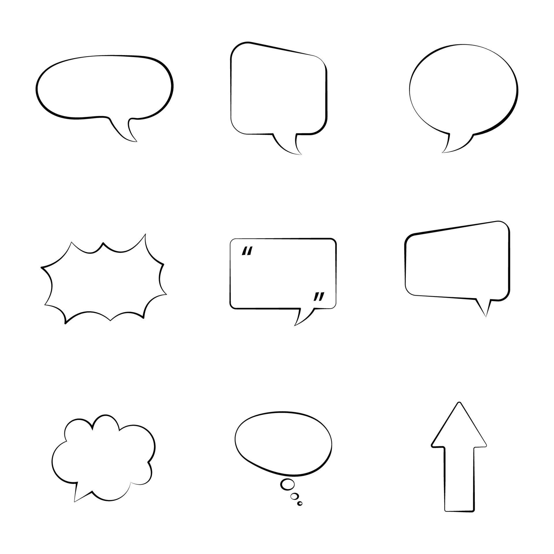 set of speech bubble frames for comic text isolated white background. Empty outline bubble for ...