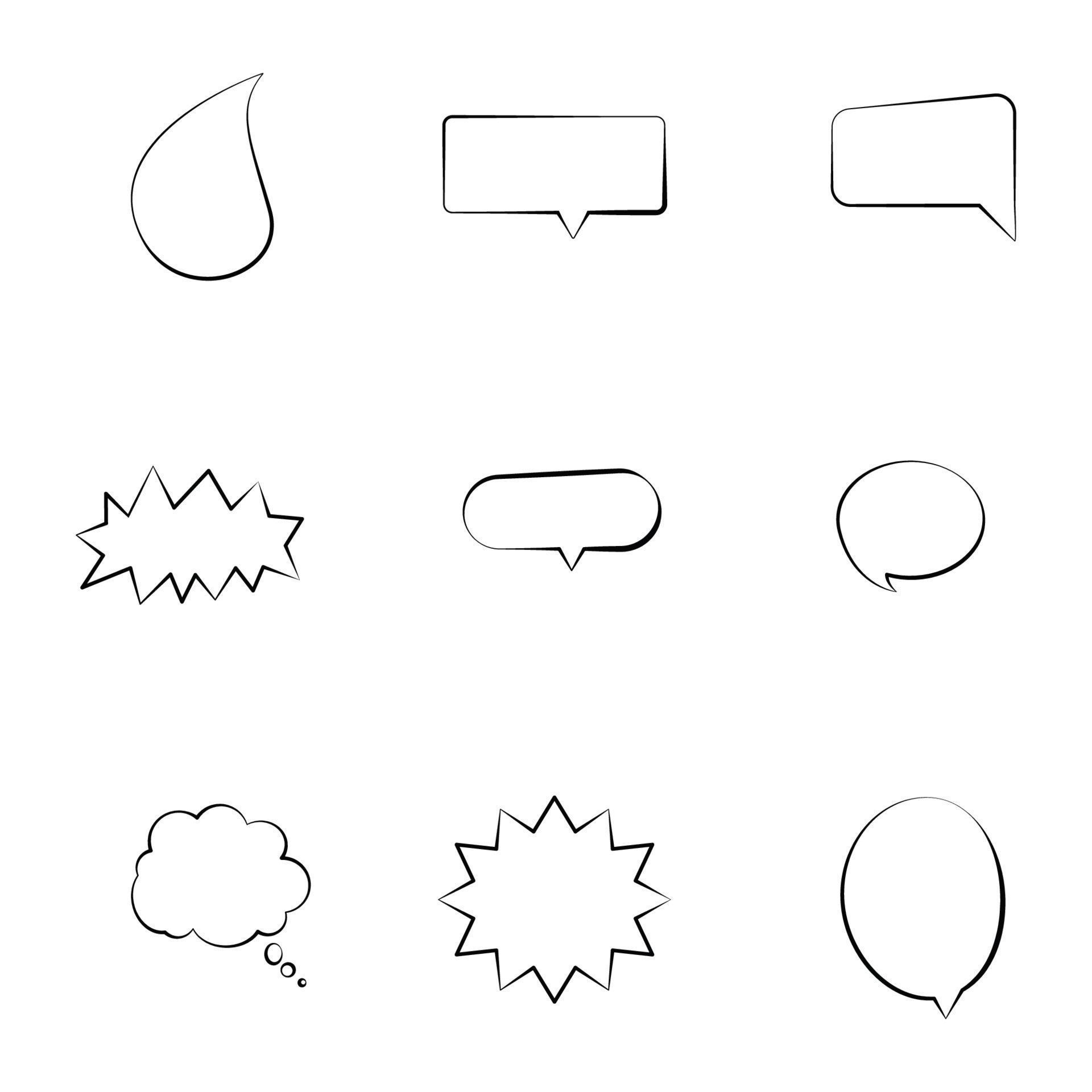 set of speech bubble frames for comic text isolated white background. Empty outline bubble for ...
