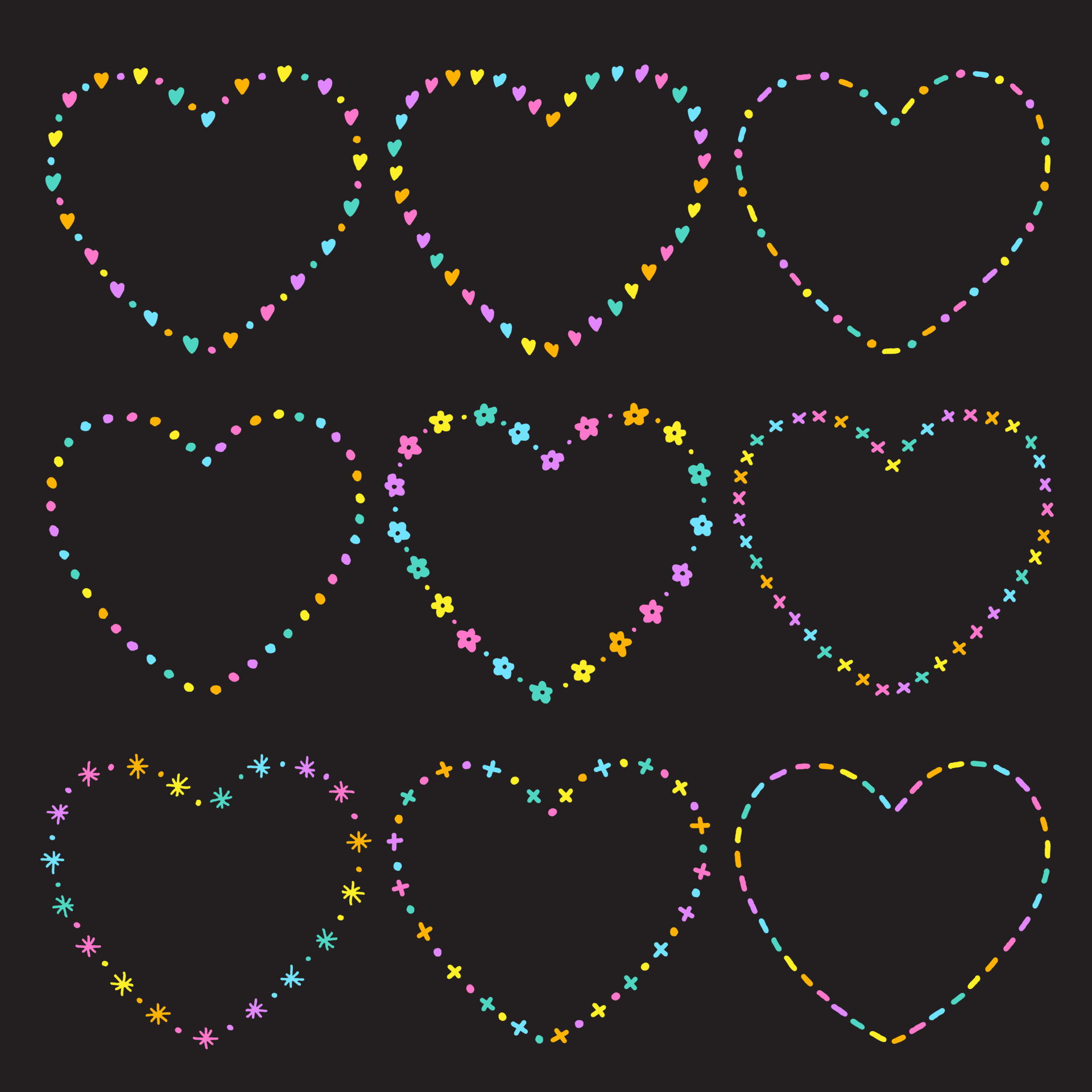 Cute Neon Abstract Heart Flower Shape Valentines Day Doodle Free Hand ...