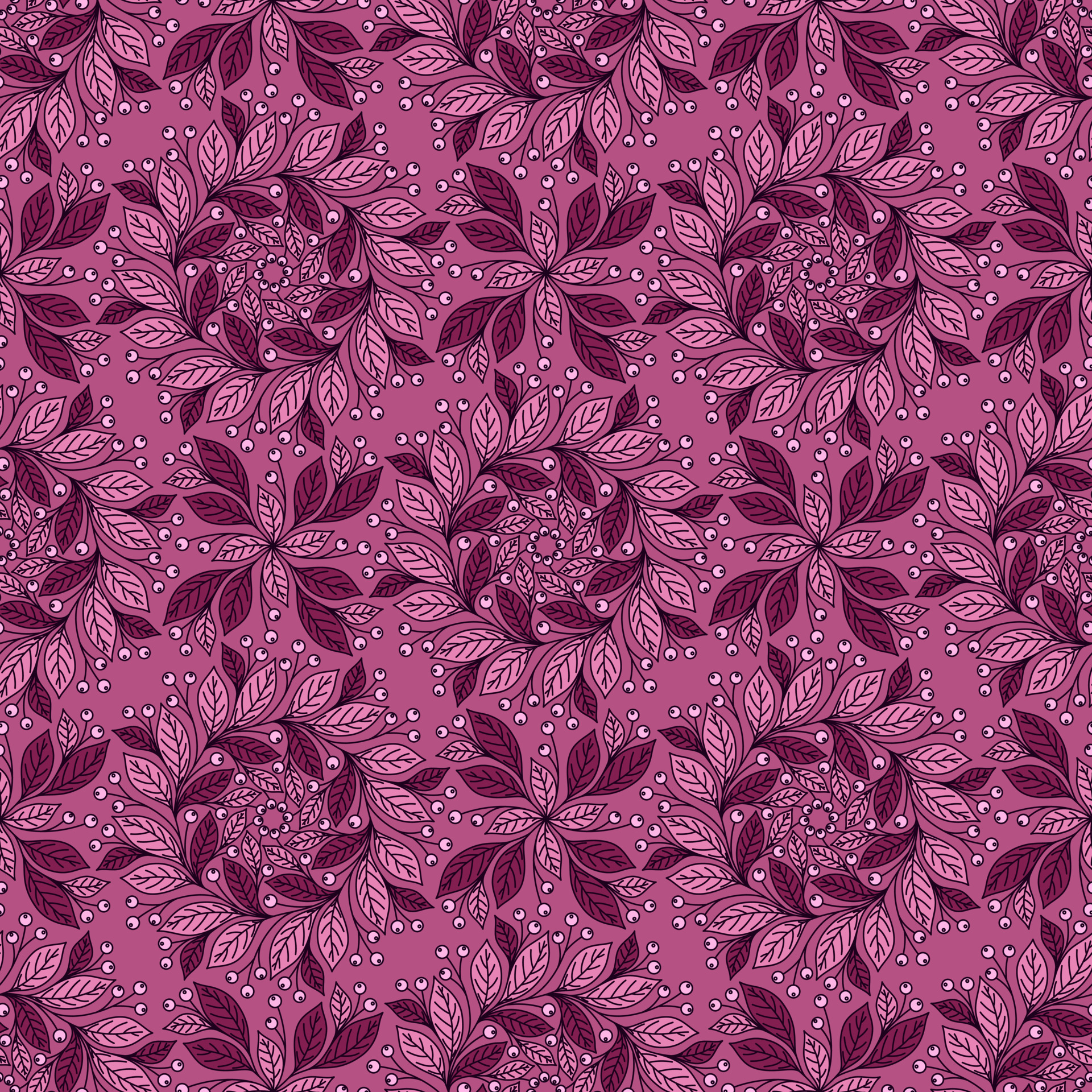 PINK SEAMLESS VECTOR BACKGROUND WITH FLORAL ORNAMENT AND BERRIES ...