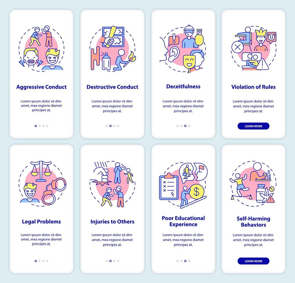 Conduct Disorder Onboarding Mobile App Screen Set Behavior And Effect Walkthrough 4 Steps