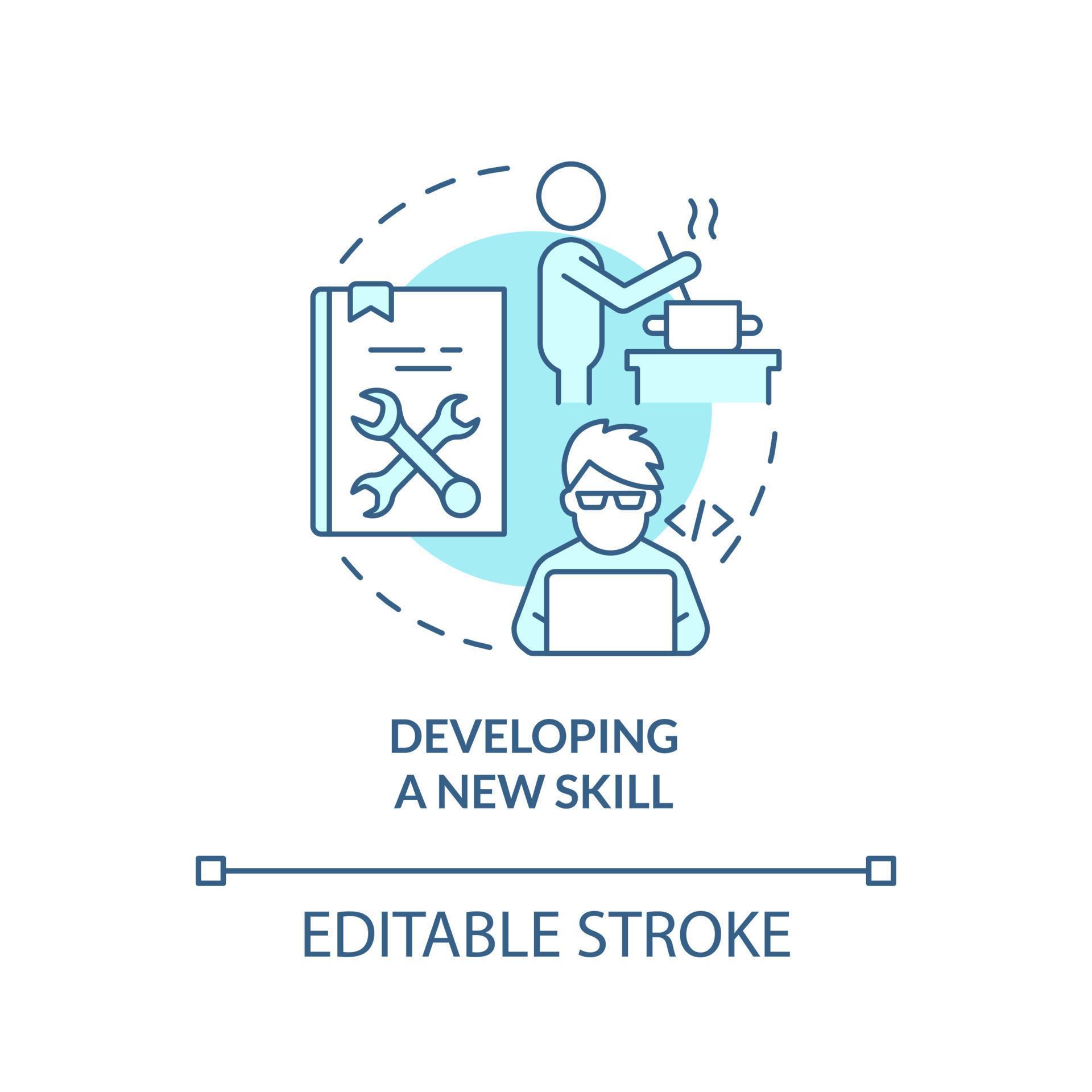 Developing new skill turquoise concept icon. Lifelong learning examples abstract idea thin line ...