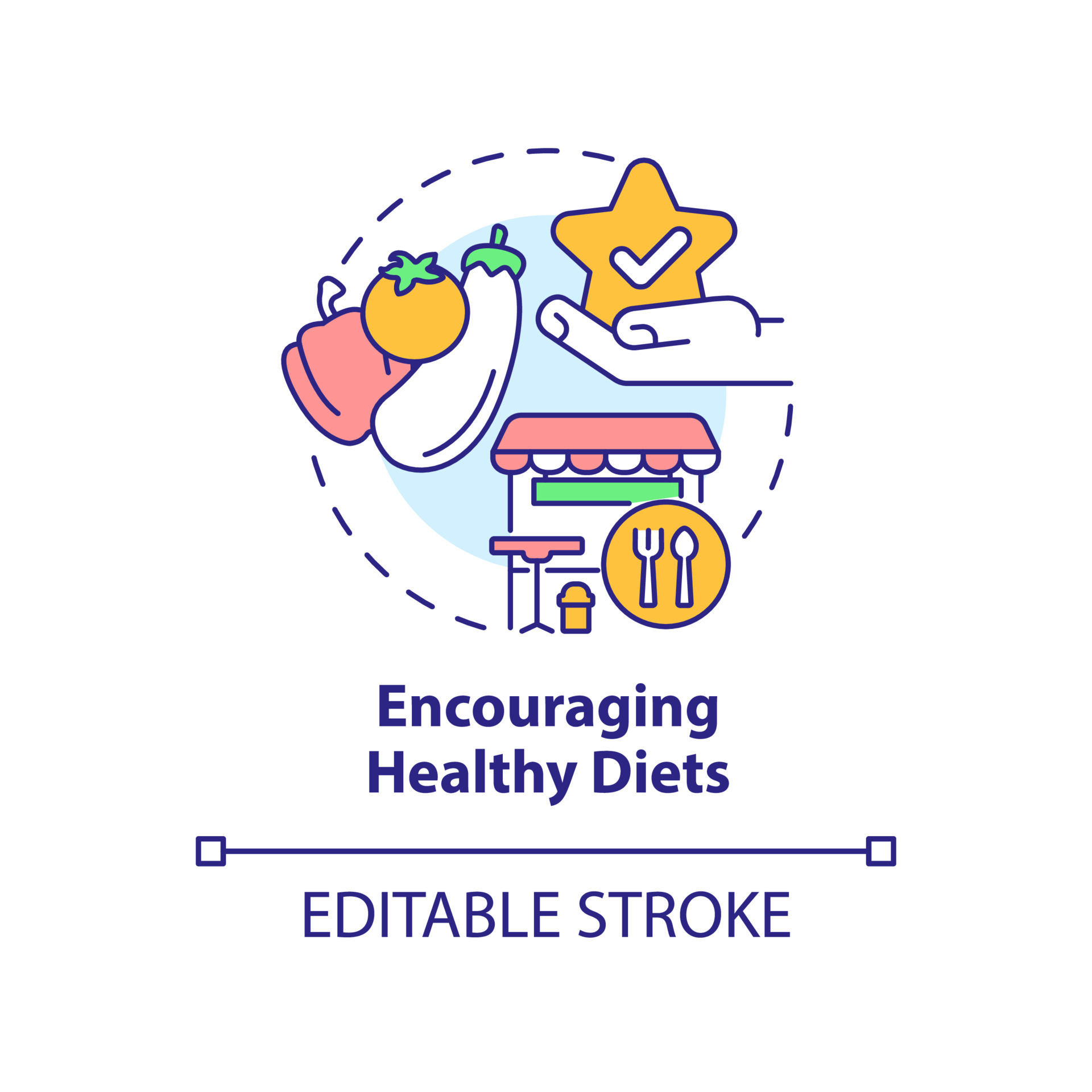 Encouraging healthy diets concept icon. Citizens healthcare. Urban ...