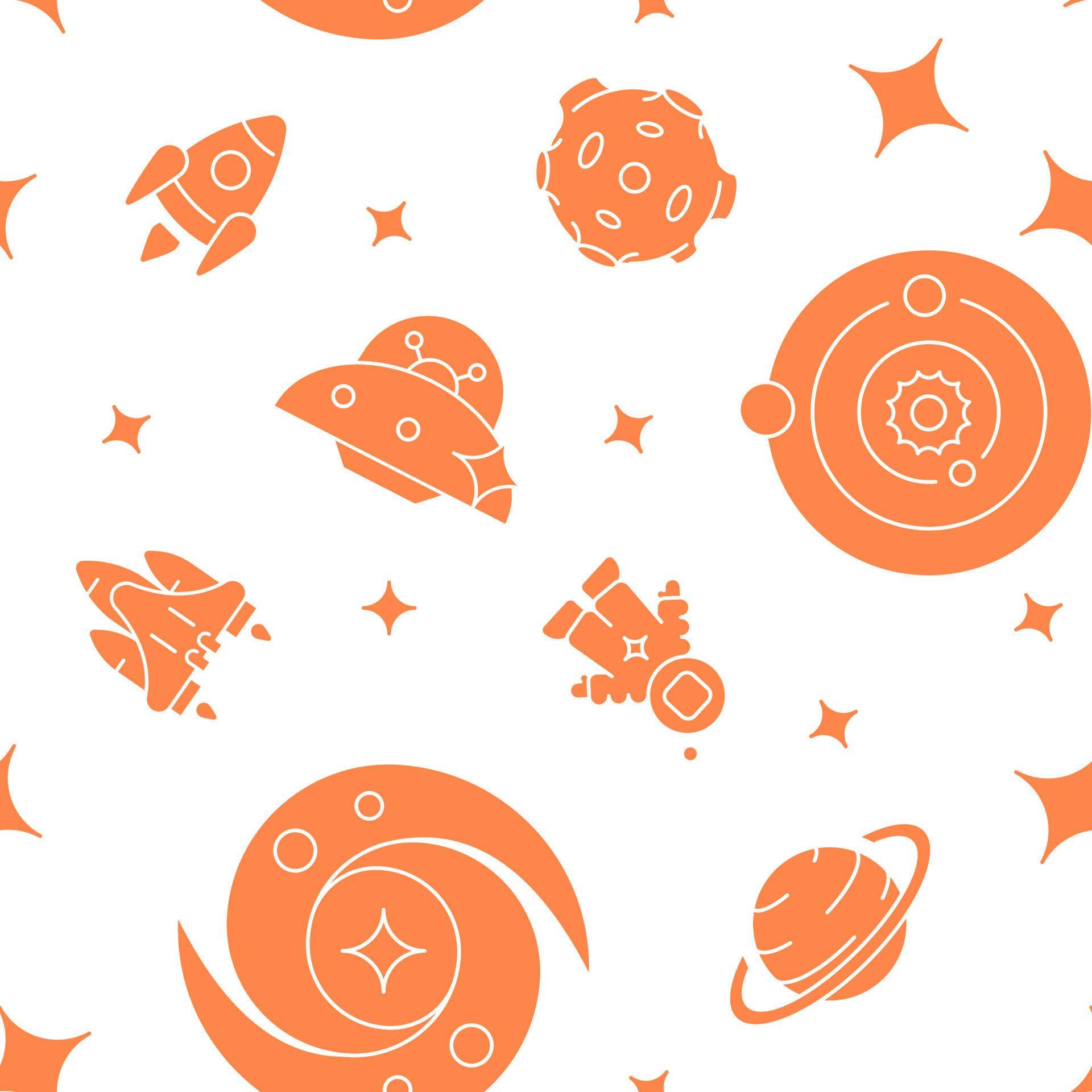 Spacecraft in space abstract seamless pattern. Vector shapes on white ...