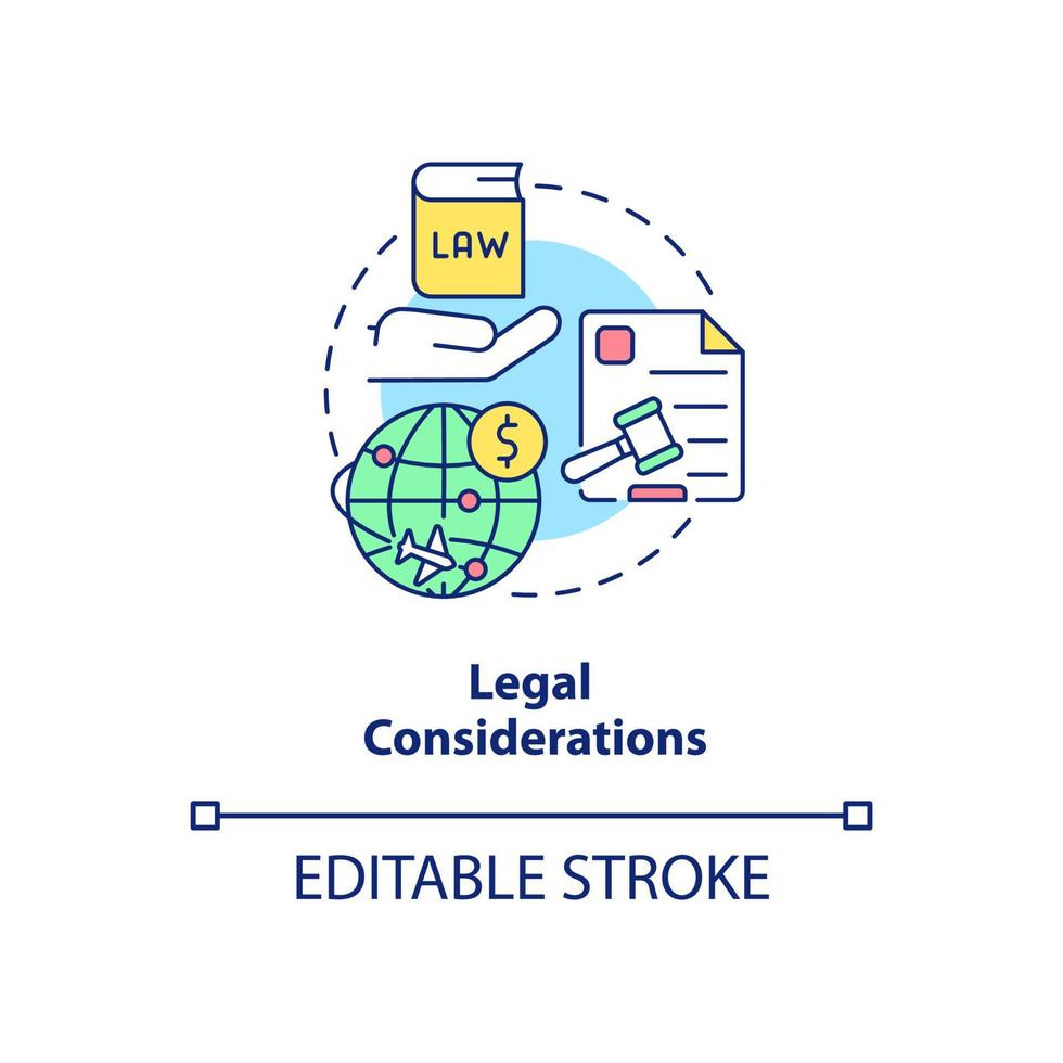 Legal considerations concept icon. International regulations. Export ... Legal considerations concept icon. International regulations. Export ...