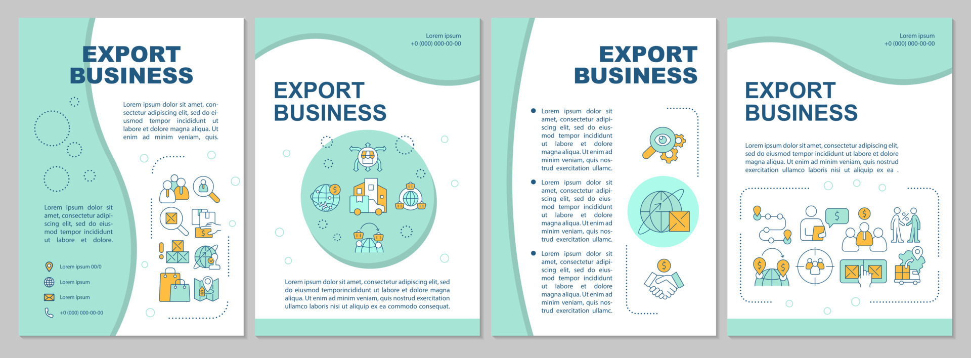 Export Business Mint Brochure Template International Sales Leaflet Design With Linear Icons 4