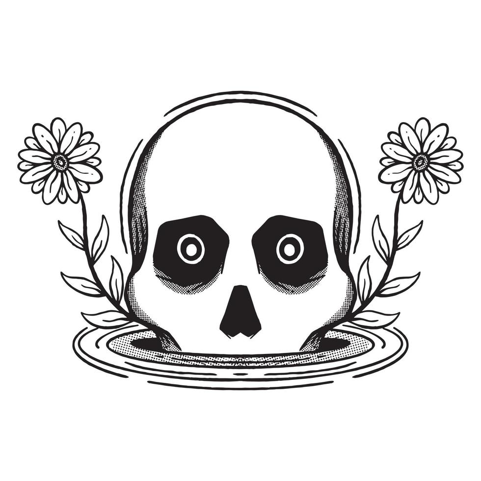 Hand Drawn Skull Flowers Doodle Illustration For Tattoo Stickers Poster