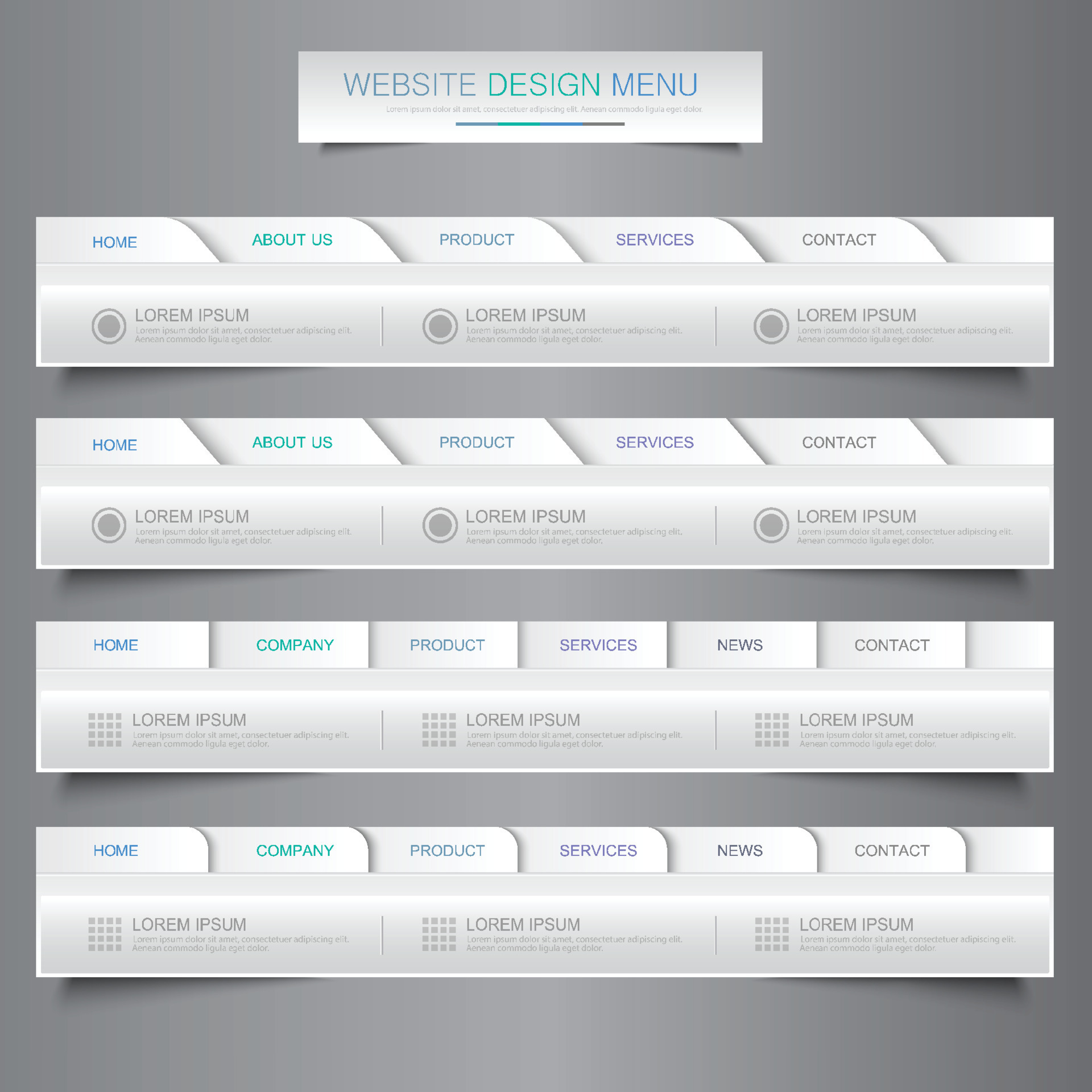 Web Site Design Menu Navigation Elements With Icons Set Navigation Menu Bar Vector Design