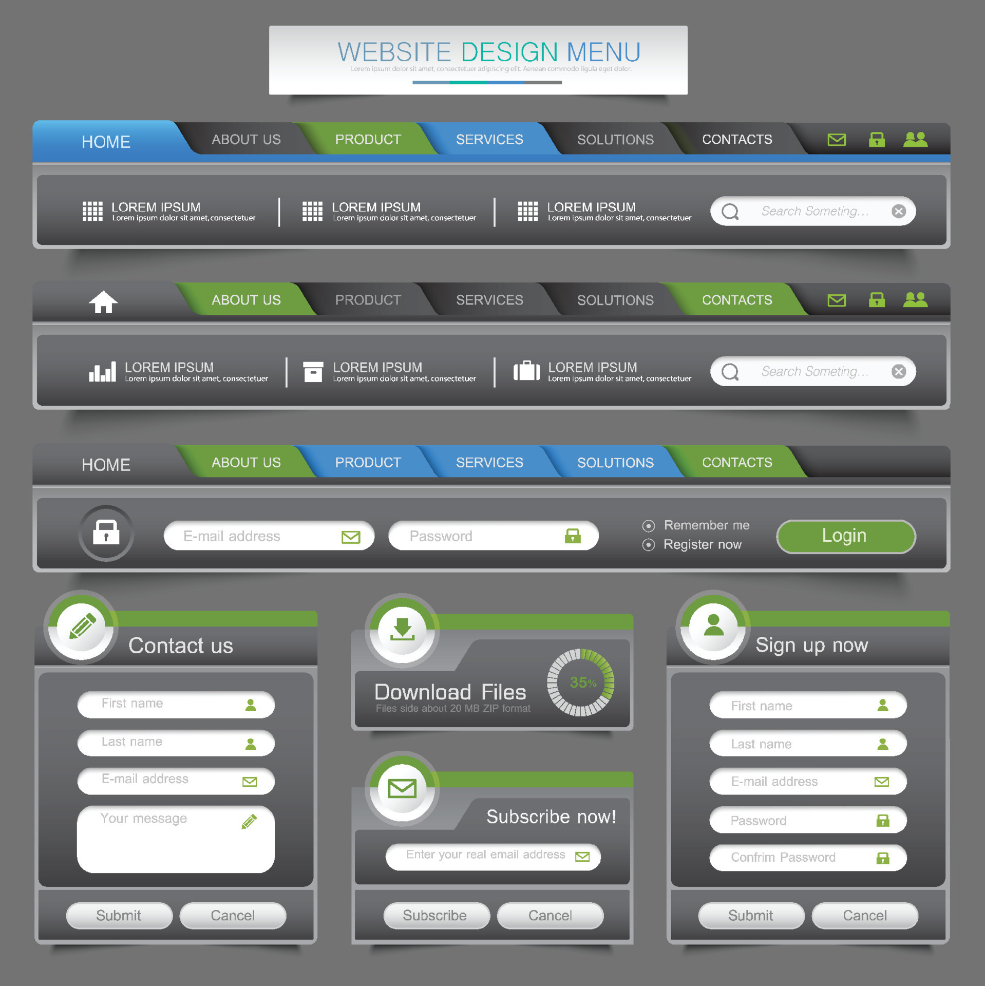 Web Site Design Menu Navigation Elements With Icons Set Navigation Menu