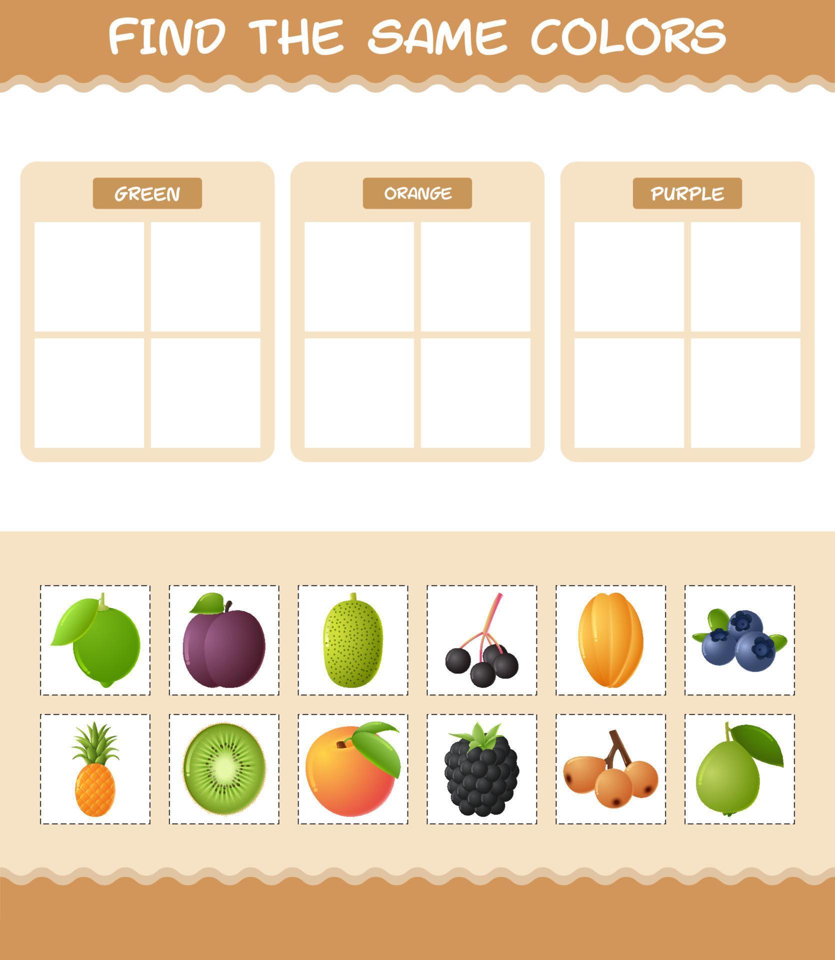 Find the same colors of fruits. Searching and Matching game ...