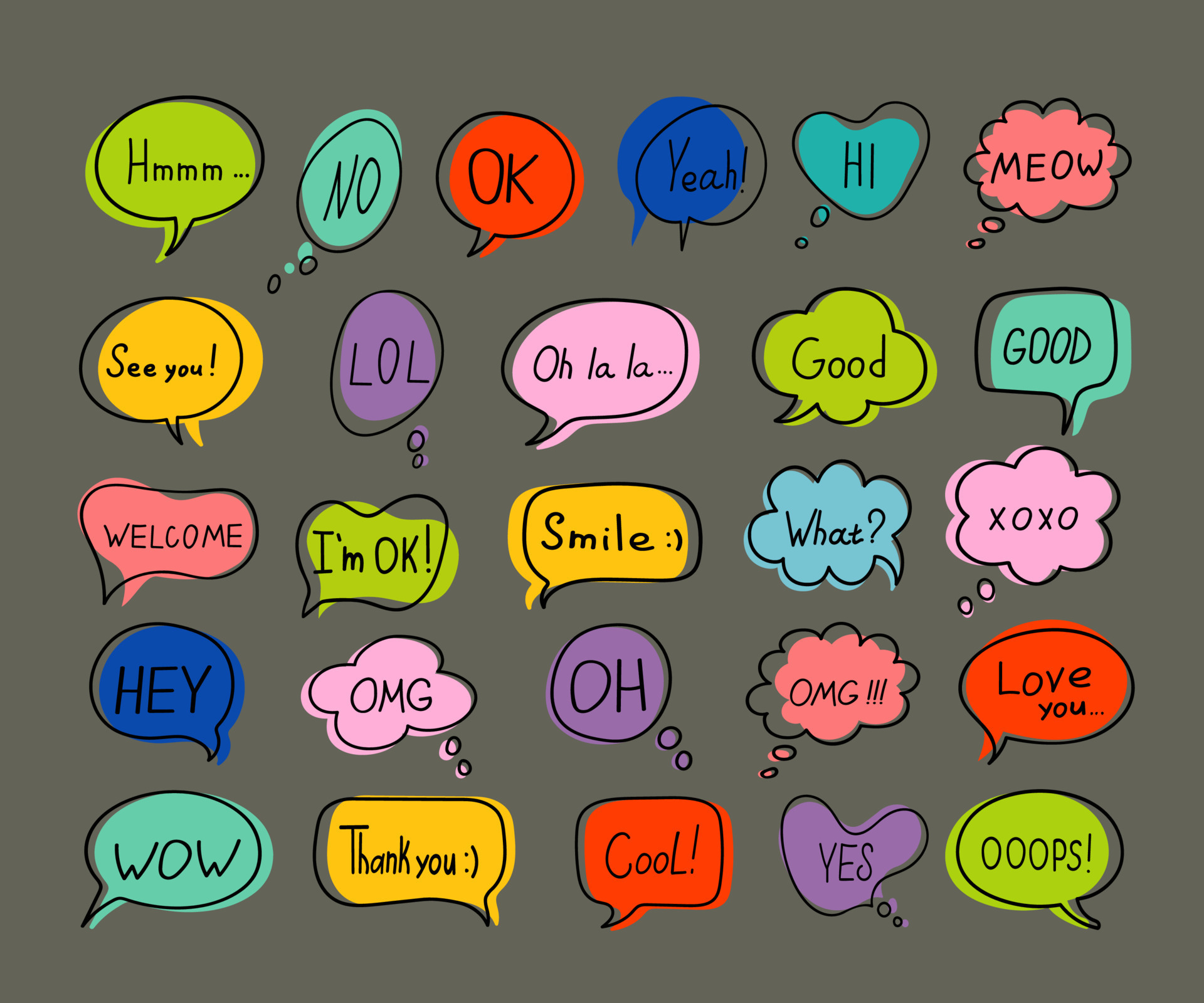 Set Of Hand Drawn Colorful Speech Bubbles 7651859 Vector Art At Vecteezy