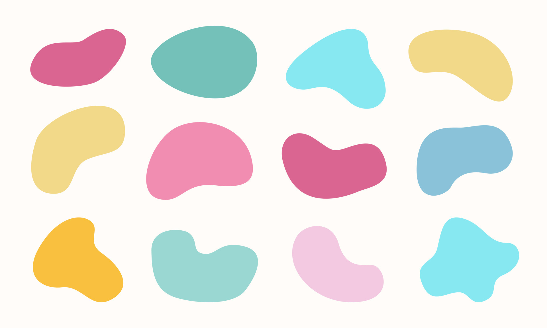 Abstract blotch shape collection. Liquid blob elements of pastel tone color. Set of modern ...