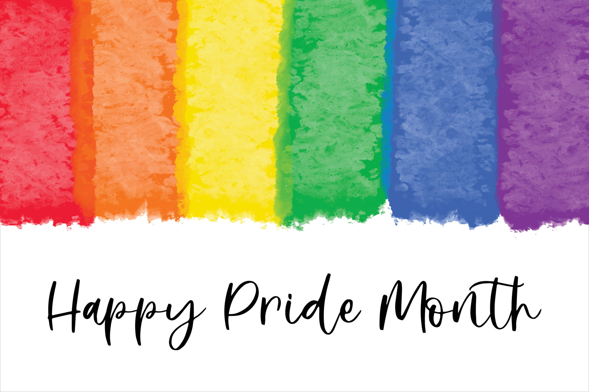 Happy Pride Month horizontal banner with colorful rainbow paint strokes ...