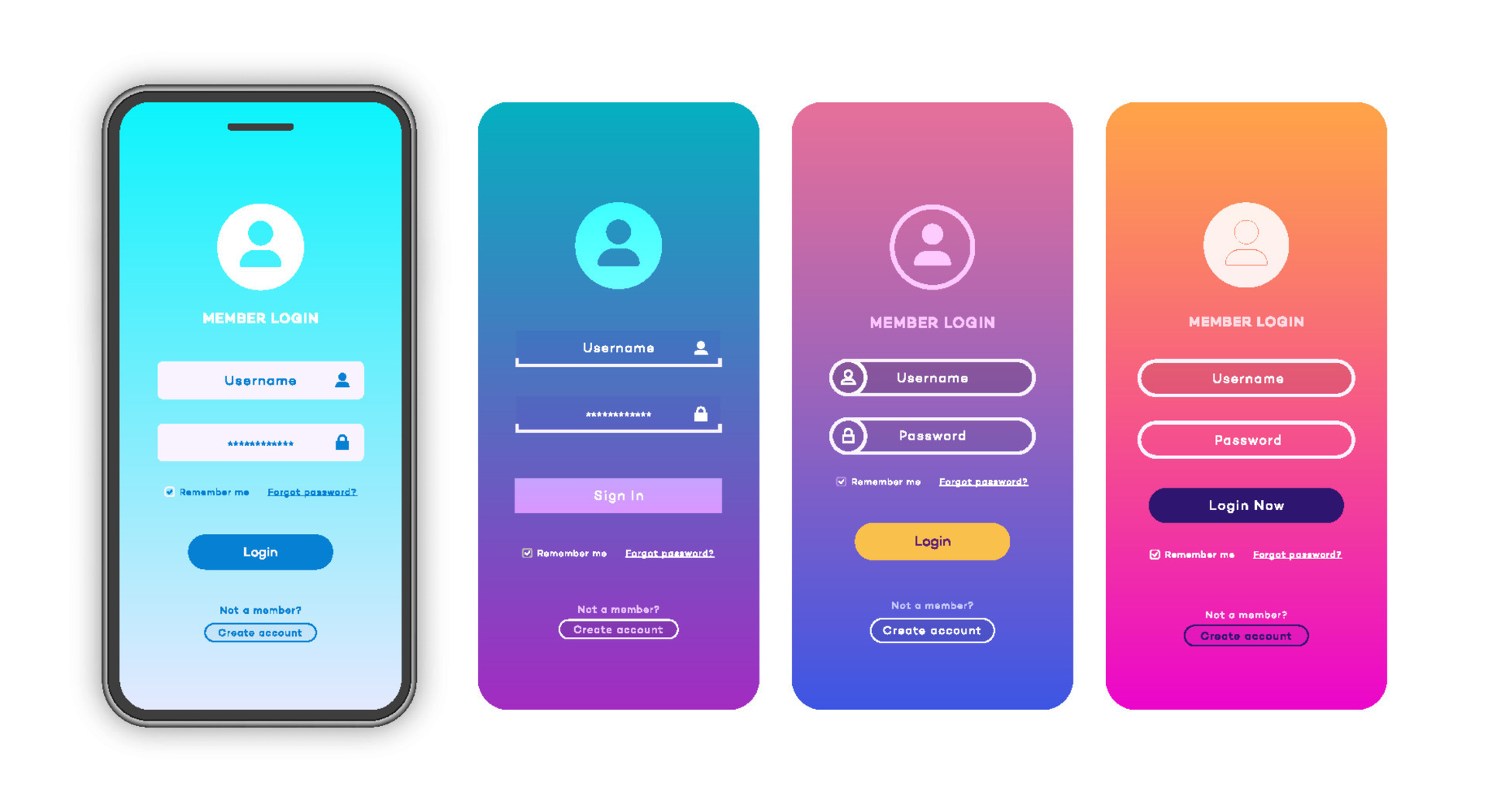 Vector login form page template set on trendy gradient background ... Vector login form page template set on trendy gradient background ...