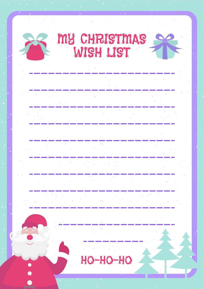 Christmas wish list template flat color style with santa claus, gifts ...
