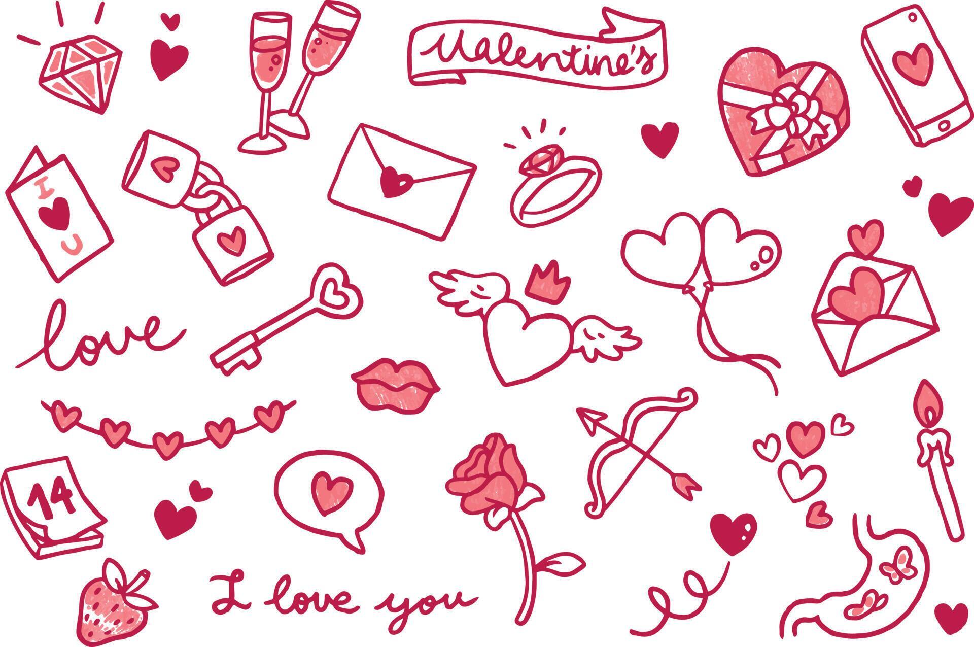 Set of Valentines Day Doodles 7657327 Vector Art at Vecteezy