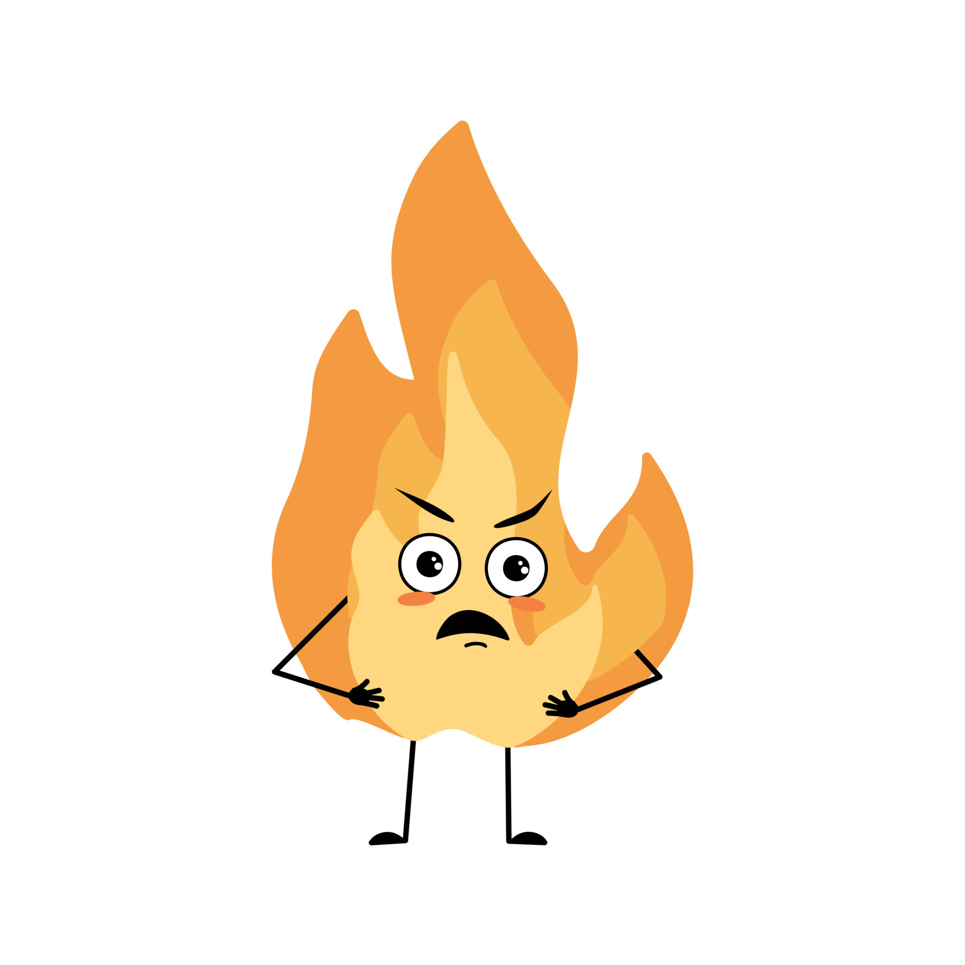 Cute flame character with angry emotions, grumpy face, furious eyes ...