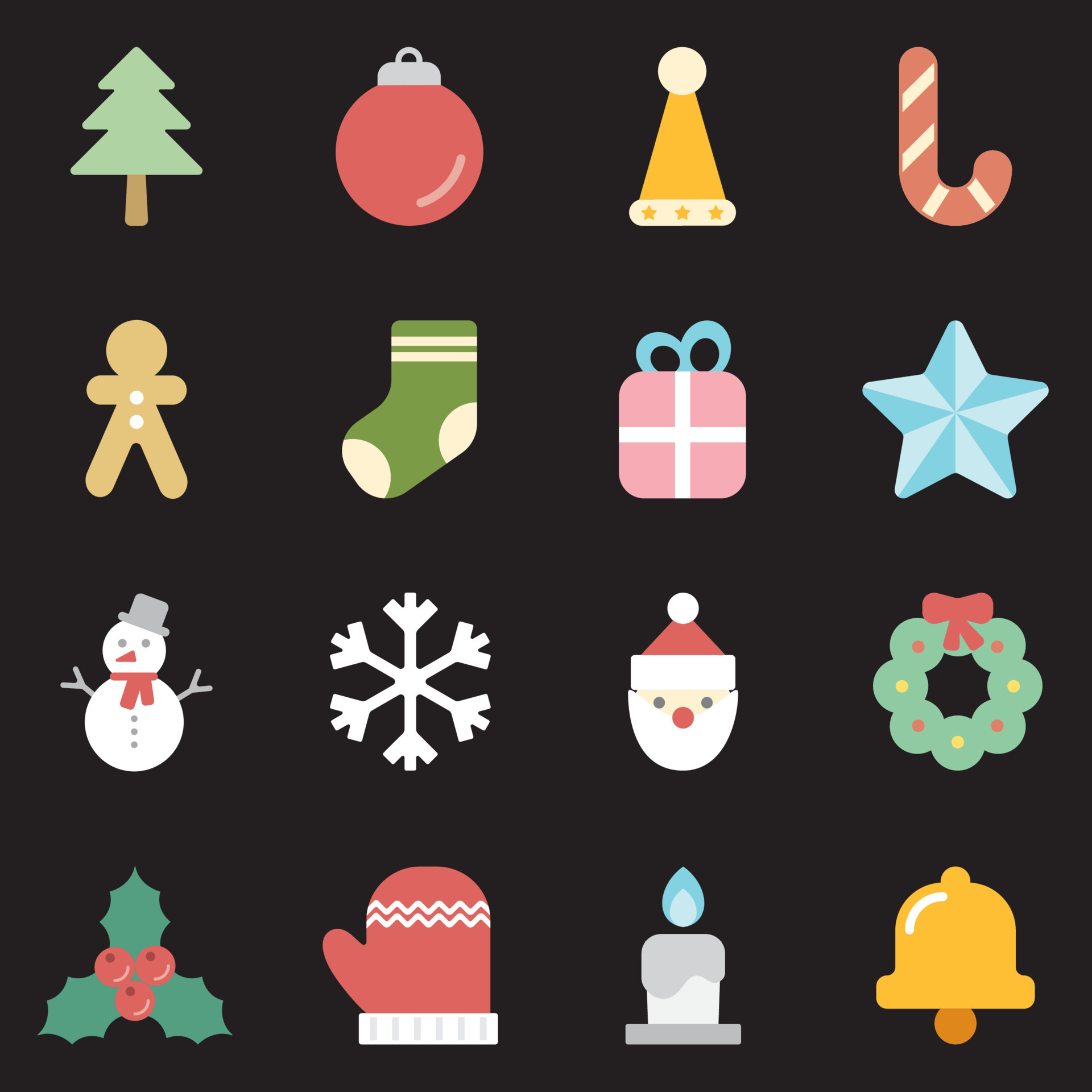 Christmas icon for decoration. Season greeting flat design ornaments ...