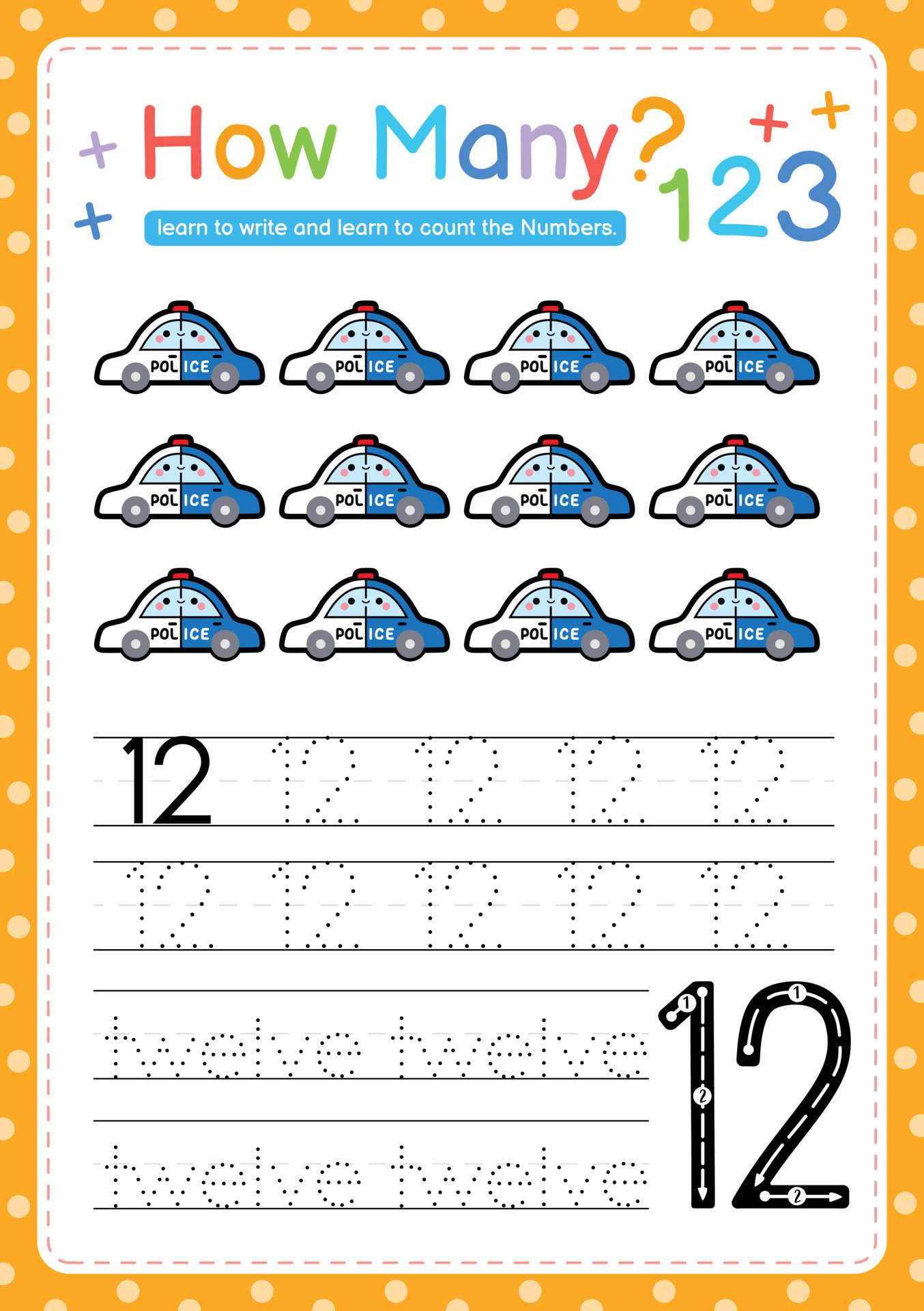 Numbers tracing template by counting vehicle 7688142 Vector Art at Vecteezy