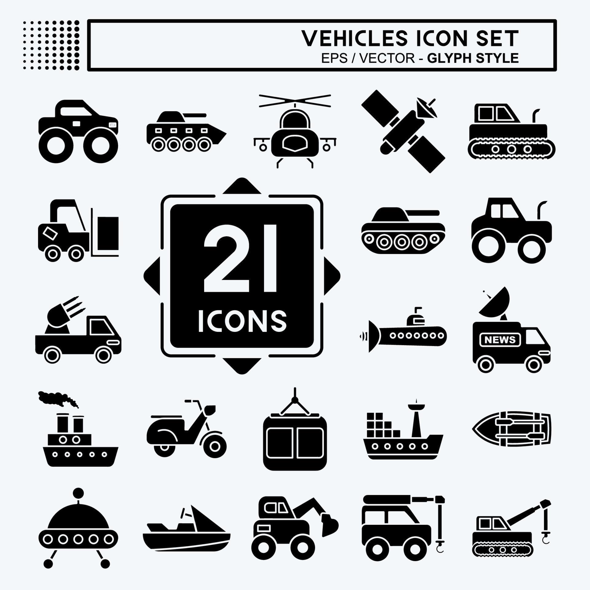 Icon Set Vehicles. suitable for Education symbol. glyph style. simple ...