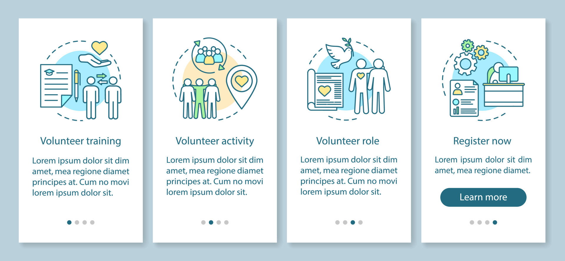 Volunteer Becoming Onboarding Mobile App Page Screen Vector Template