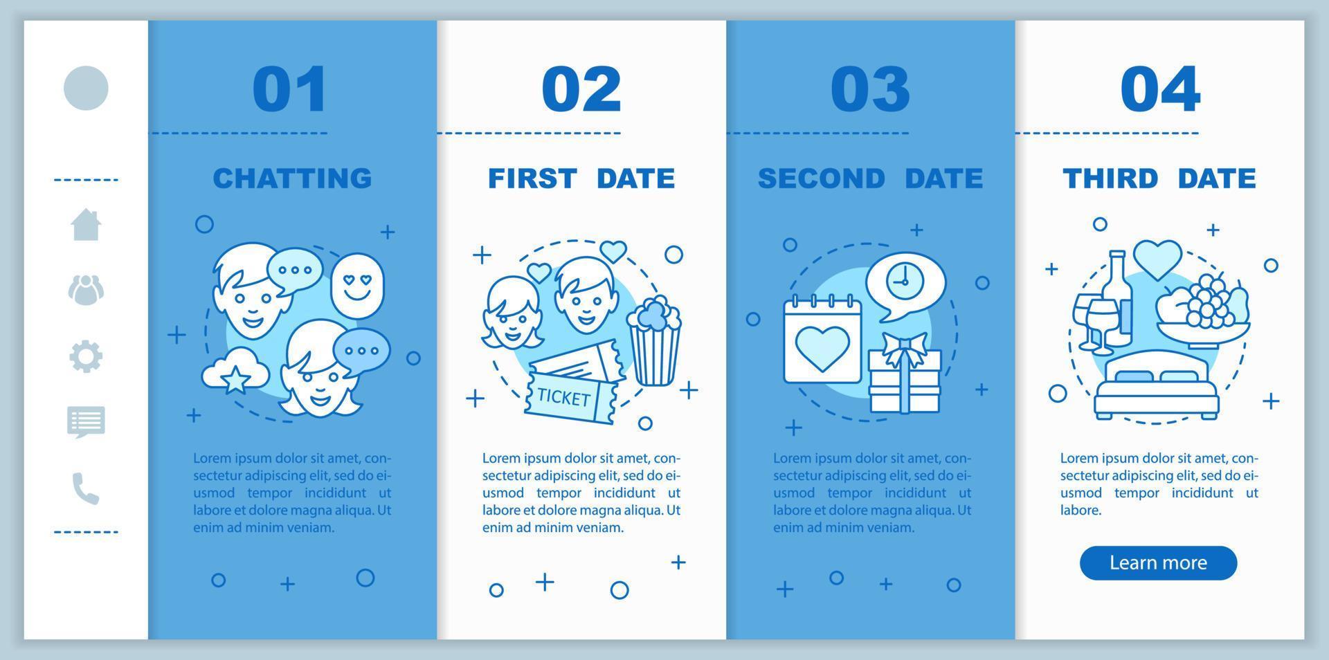 Online Dating Onboarding Mobile Web Pages Vector Template Responsive Smartphone Interface Idea