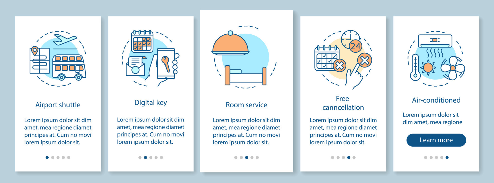 Hotel Amenities Onboarding Mobile App Page Screen With Linear Concepts