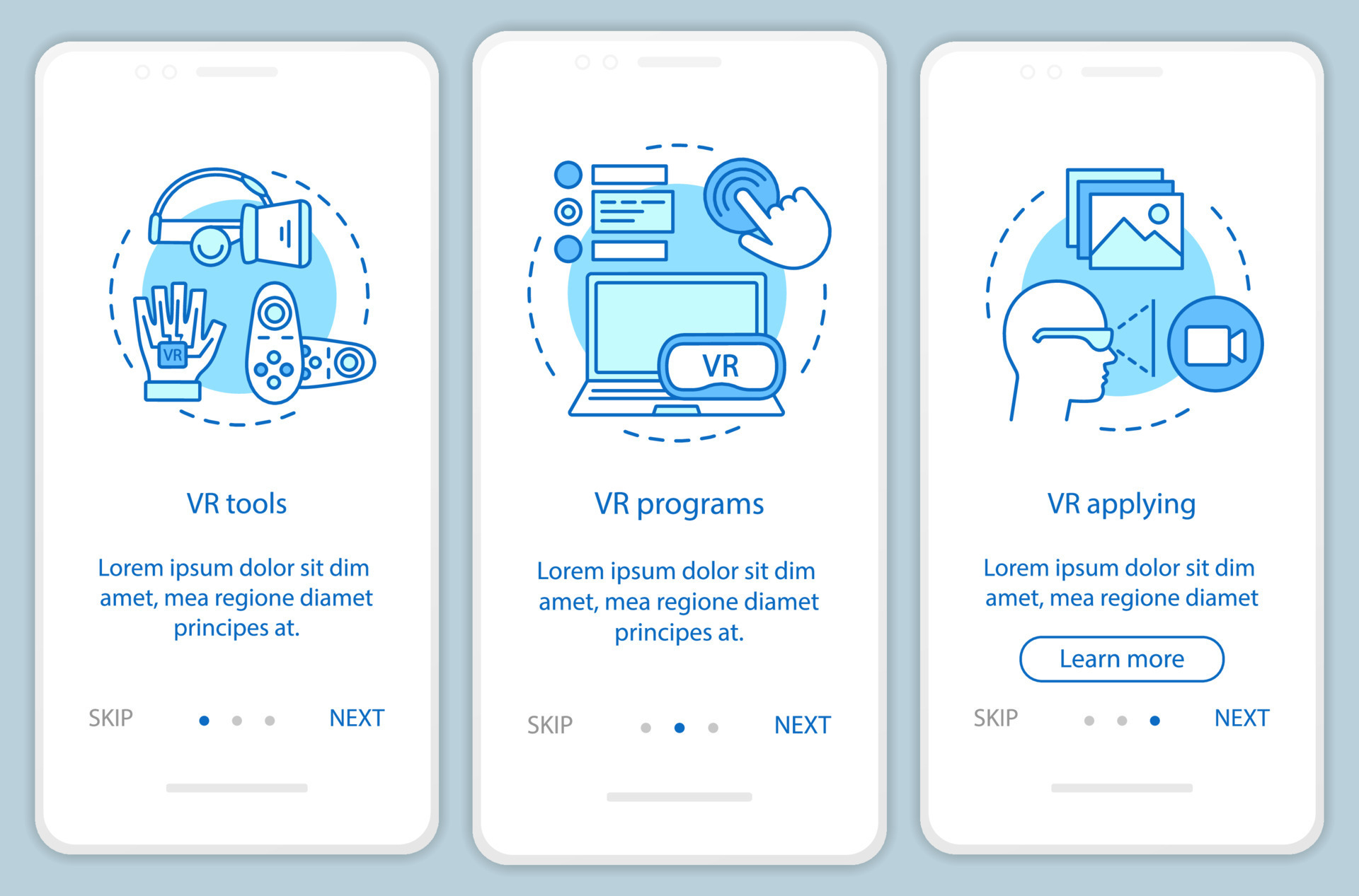 Virtual Reality Software Onboarding Mobile App Page Screen With Linear Concepts Vr Tools Soft