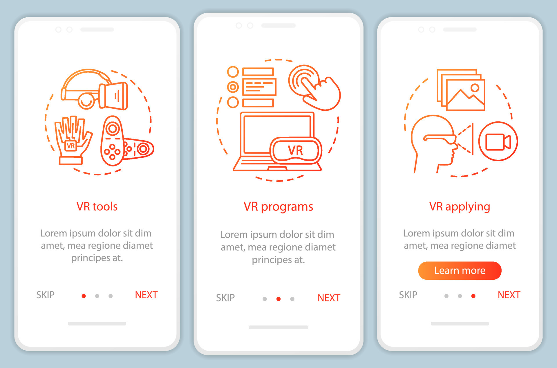 Virtual Reality Tech Onboarding Mobile App Page Screen With Linear Concepts Vr Devices