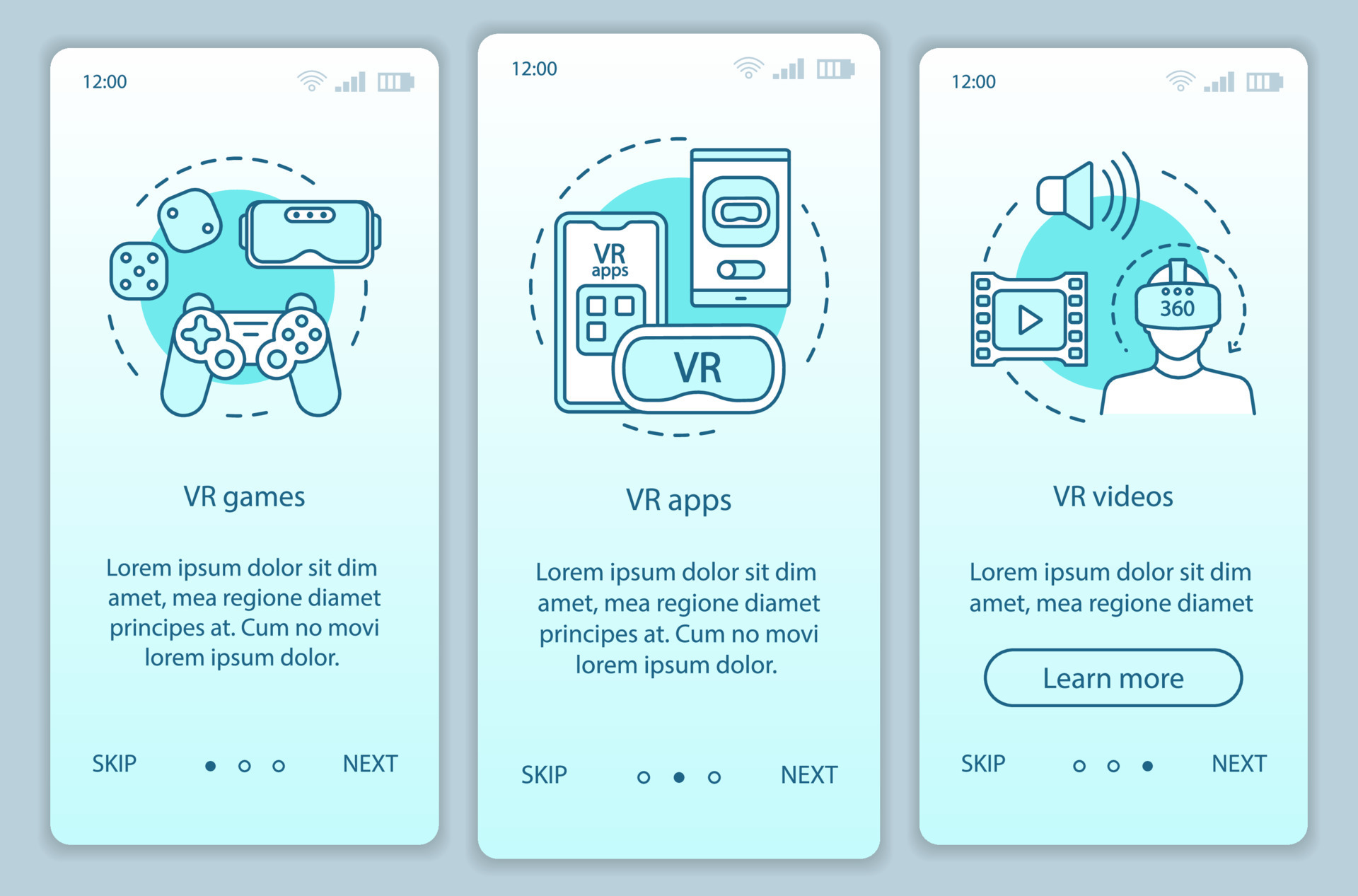 Virtual Reality Programs Onboarding Mobile App Page Screen With Linear Concepts Vr