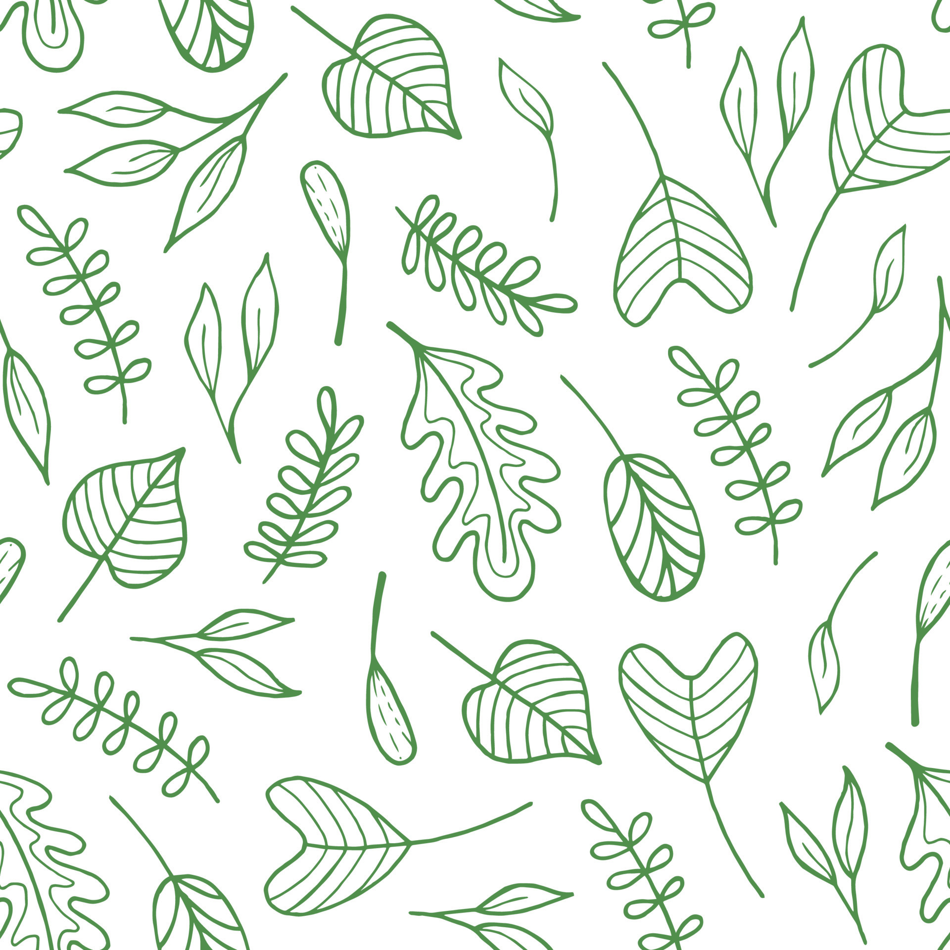 Seamless Pattern Of Doodle Leaves Digital Scrap Paper Simple Leaves