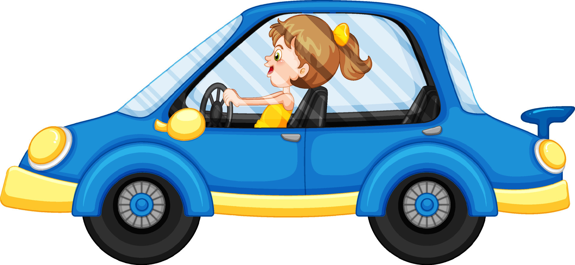 Chica De Dibujos Animados Conduciendo Un Coche Azul 7700299 Vector En Vecteezy