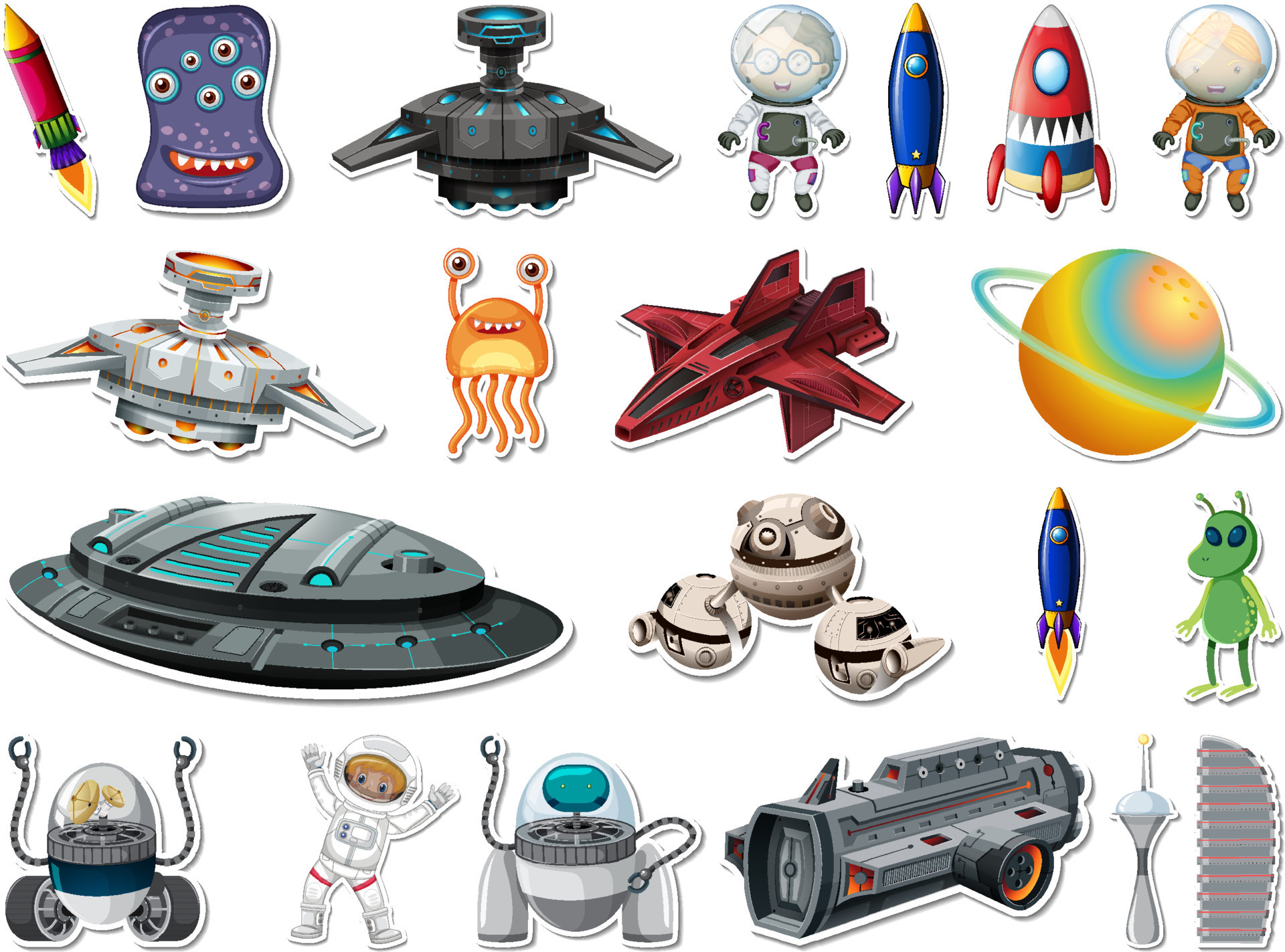 Sticker set of outer space objects and astronauts 7701083 Vector Art at ...