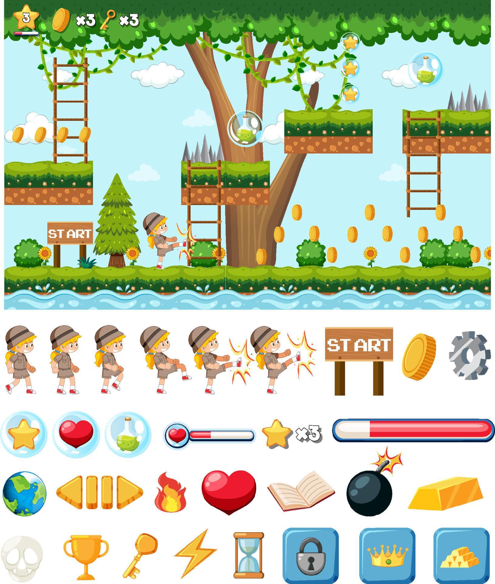 Platform game interface design with icons isolated 7701092 Vector Art ...
