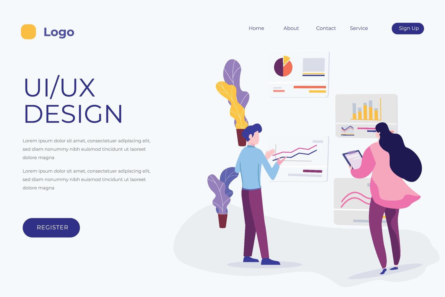 flat design vector landing page ui ux design 7701443 Vector Art at Vecteezy